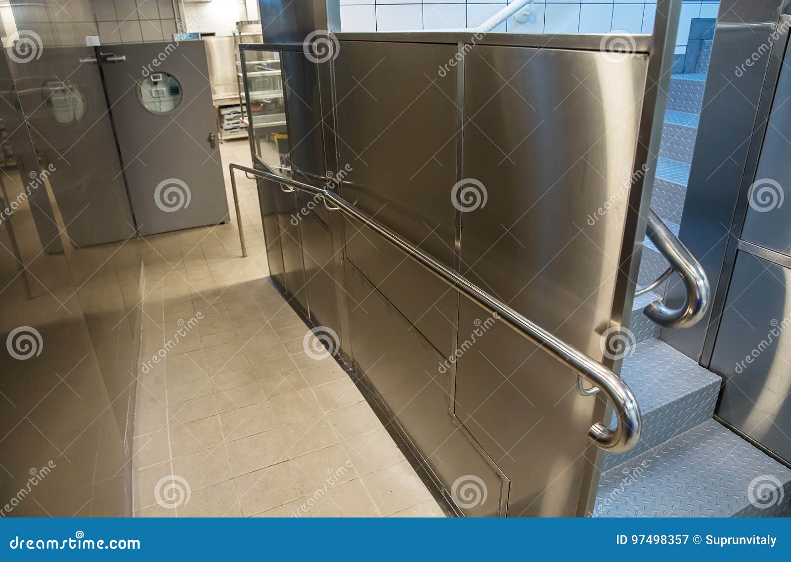 Professional Kitchen, View Counter in Steel Stock Image - Image of ...