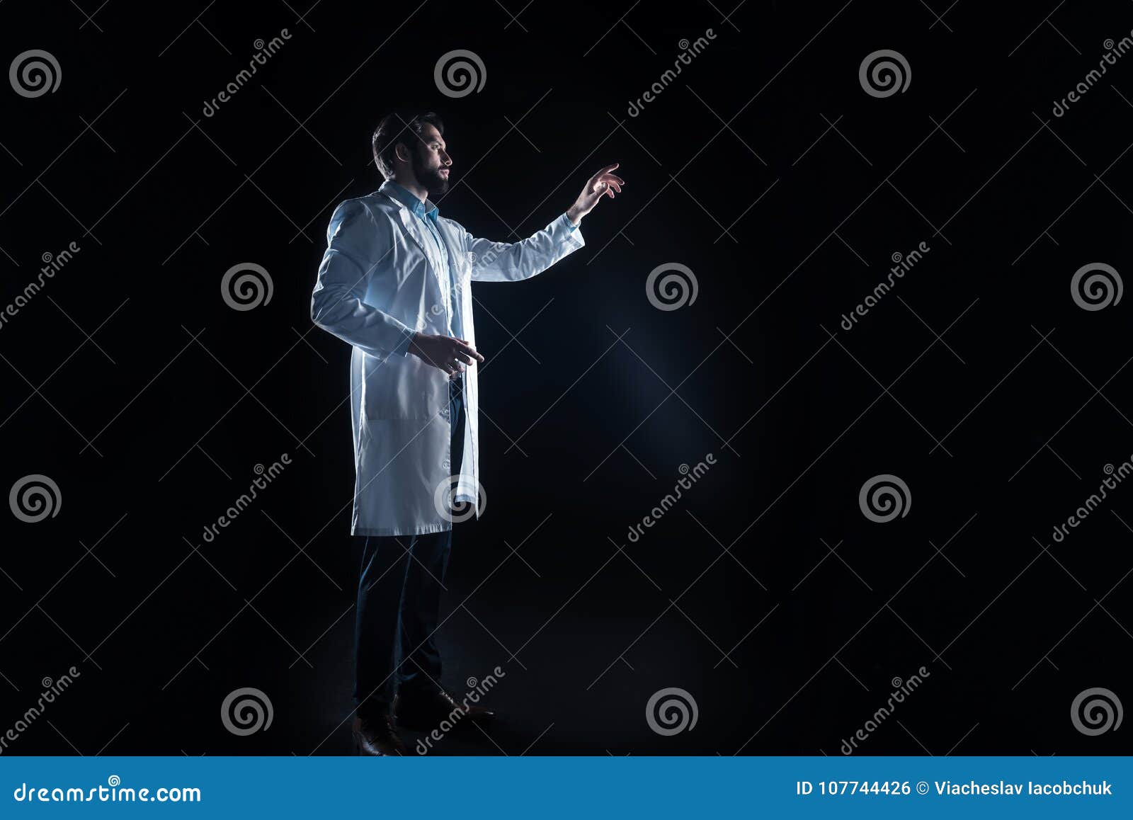 Serious Smart Scientist Using Smart Technologies Stock Photo - Image of ...
