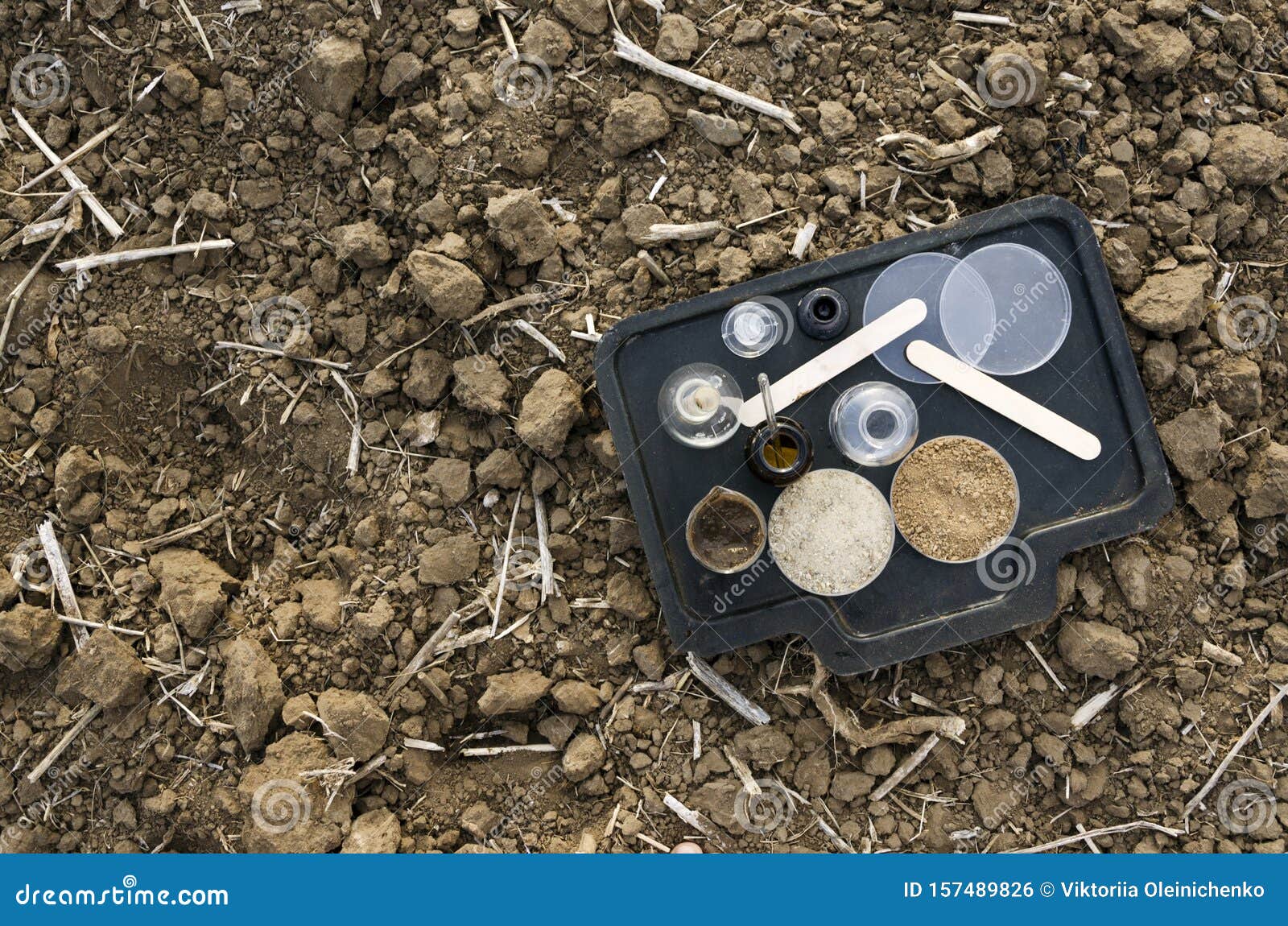 Top View of Proessional Glassware for Testing Soil on the Ground.Field ...