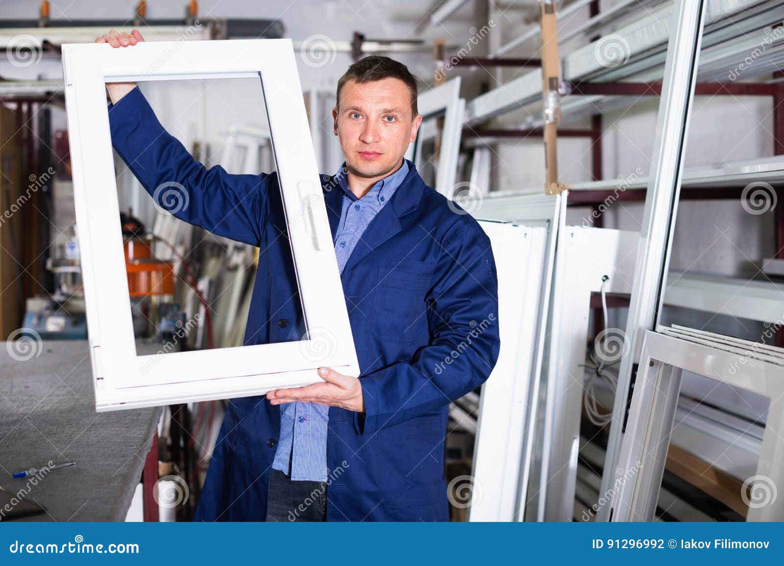 Professional Labour with Finished PVC Profiles and Windows at Fa Stock ...