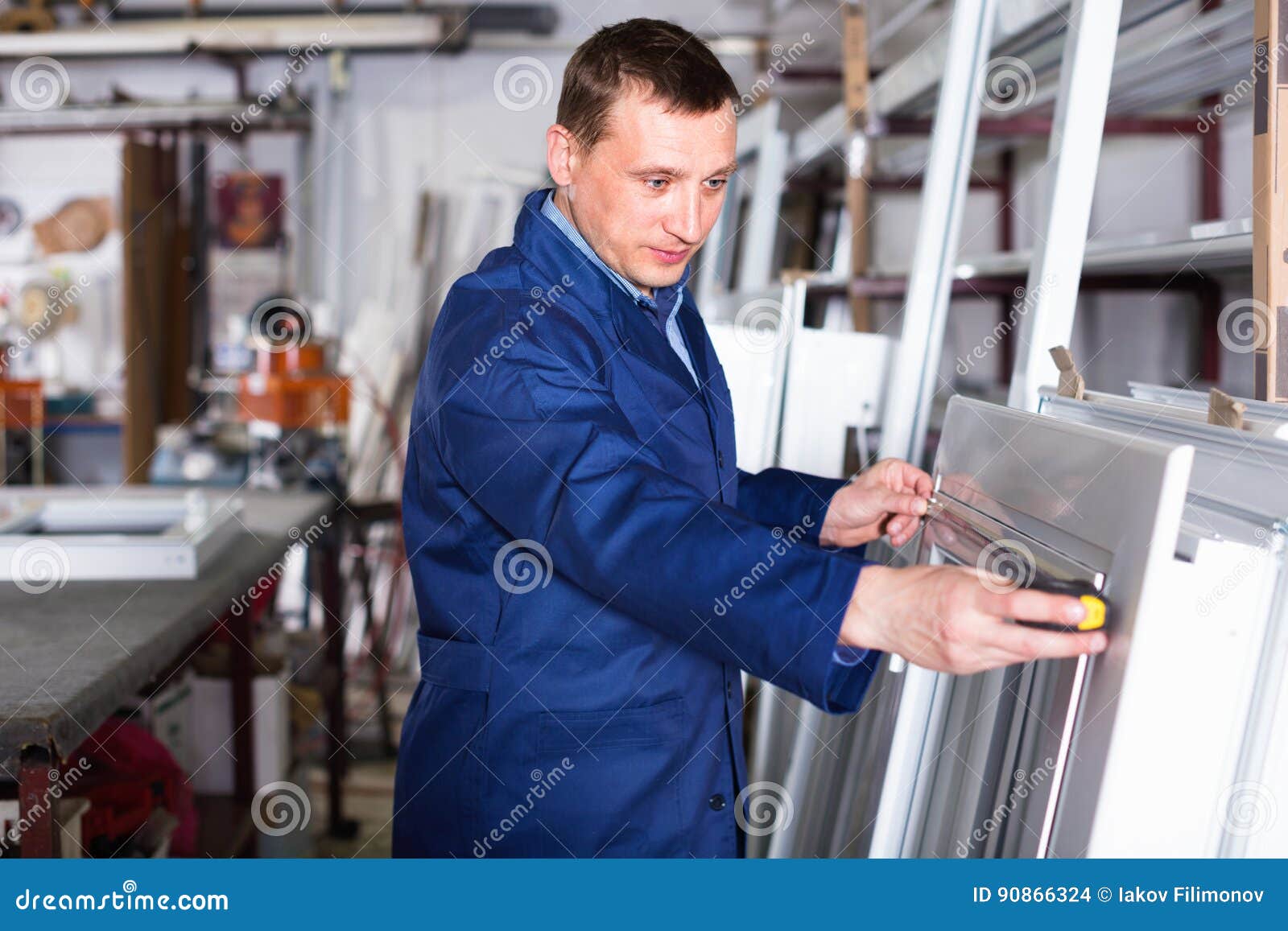 Professional Labour with Finished PVC Profiles and Windows at Fa Stock ...