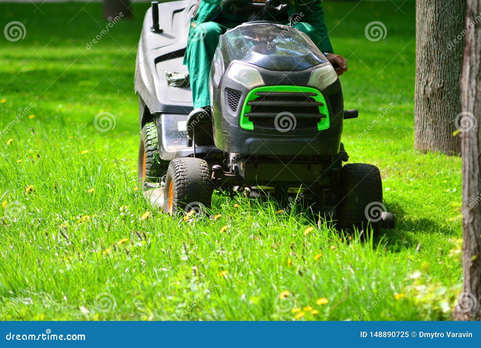 Professional Lawn Mower Grass Cutting in a Park. Stock Image - Image of ...