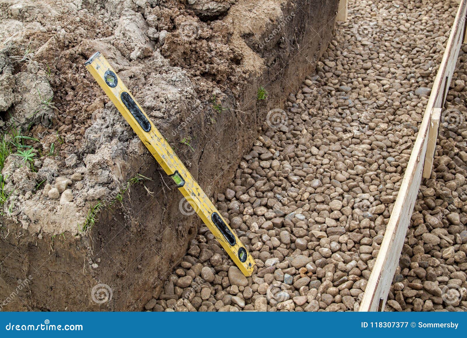 Professional Level and Trench with Rubble and Formwork, Which is Stock ...