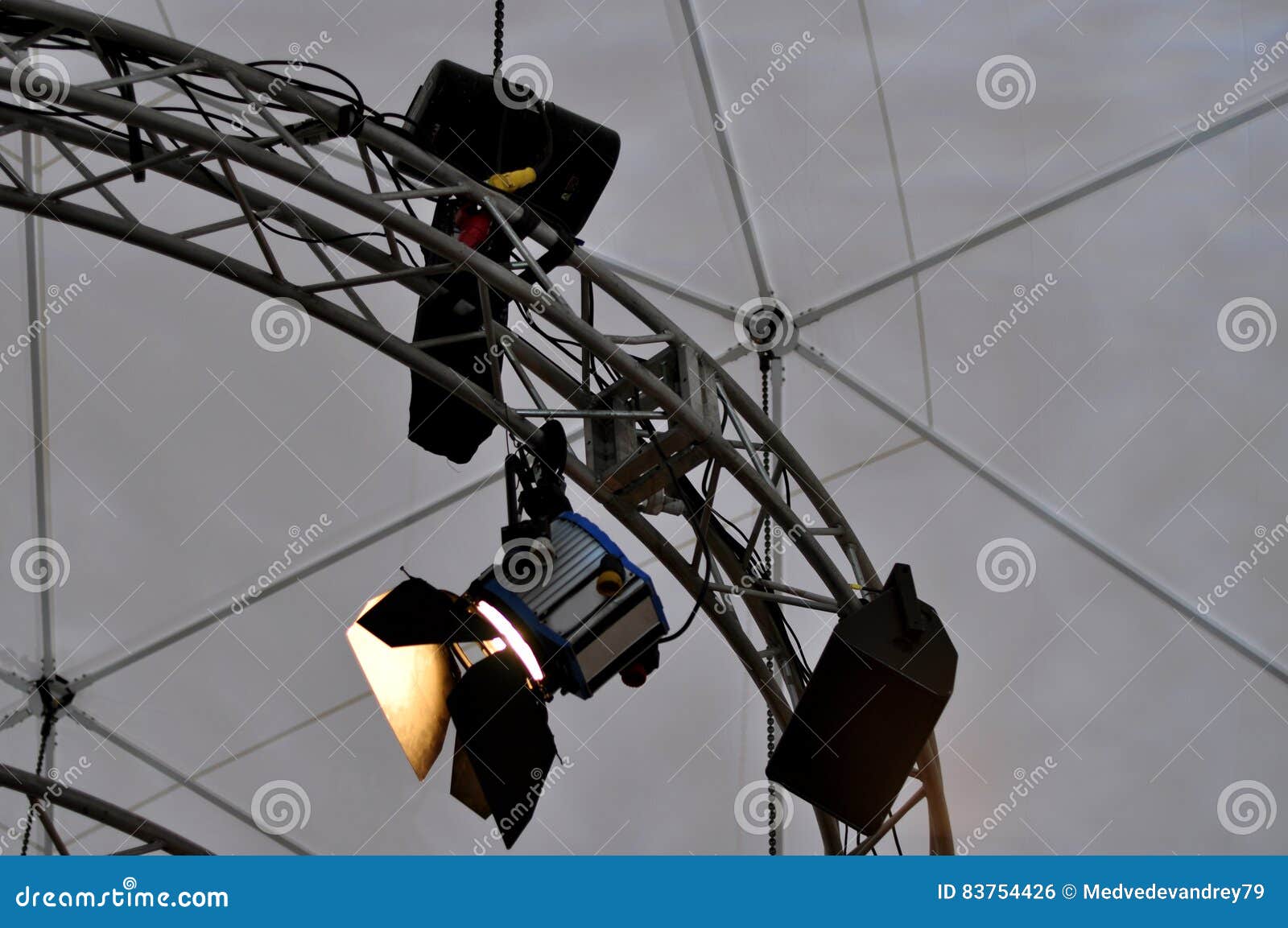 Professional Lighting Equipment Near Ceiling of Theater Stage. Stock ...