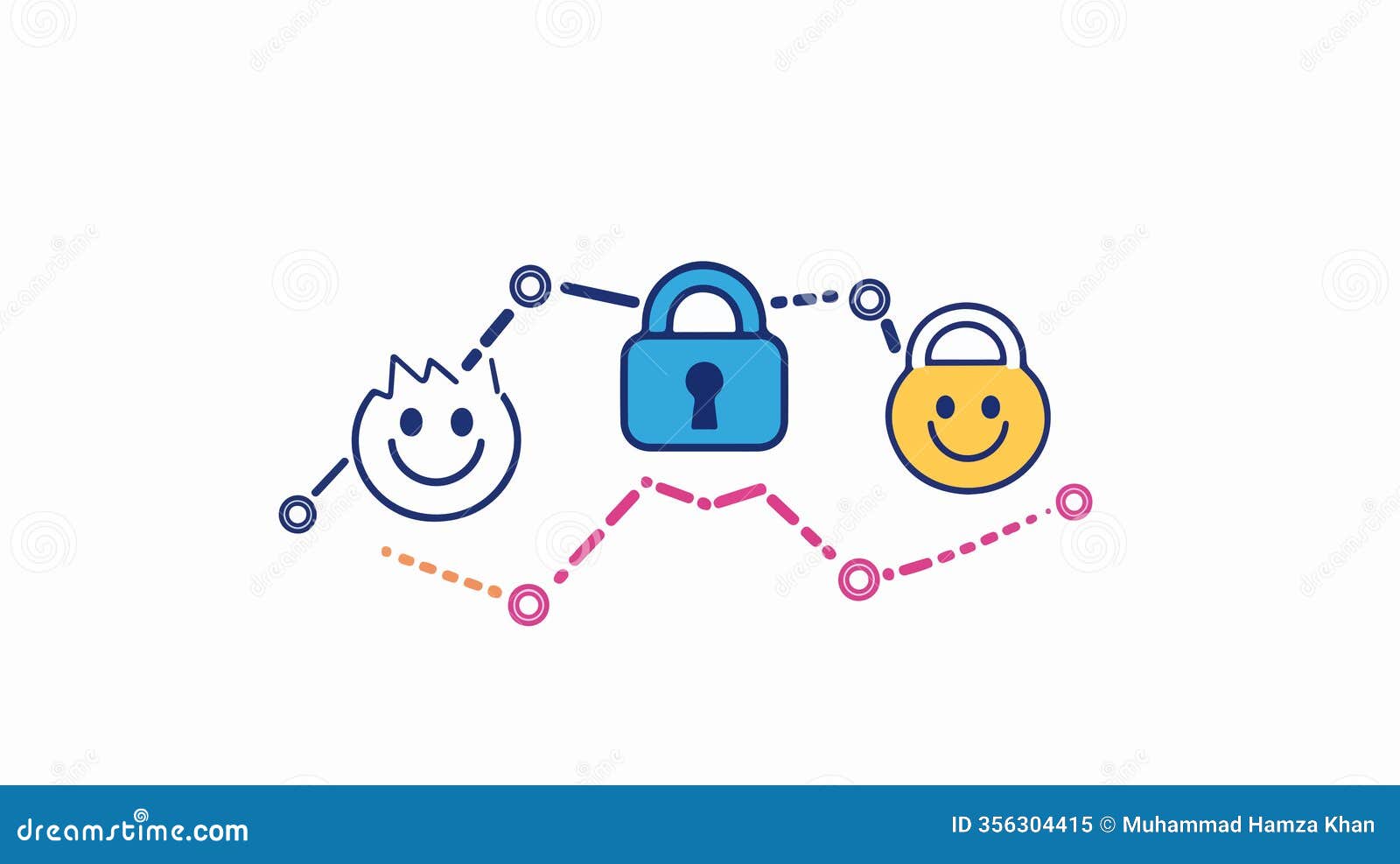 Professional Line Graph with Three Data Points and Blue Lock Icon Stock ...