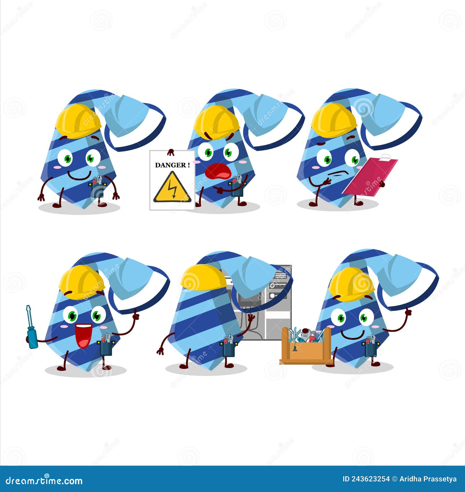 Professional Lineman Blue Tie Cartoon Character with Tools Stock ...