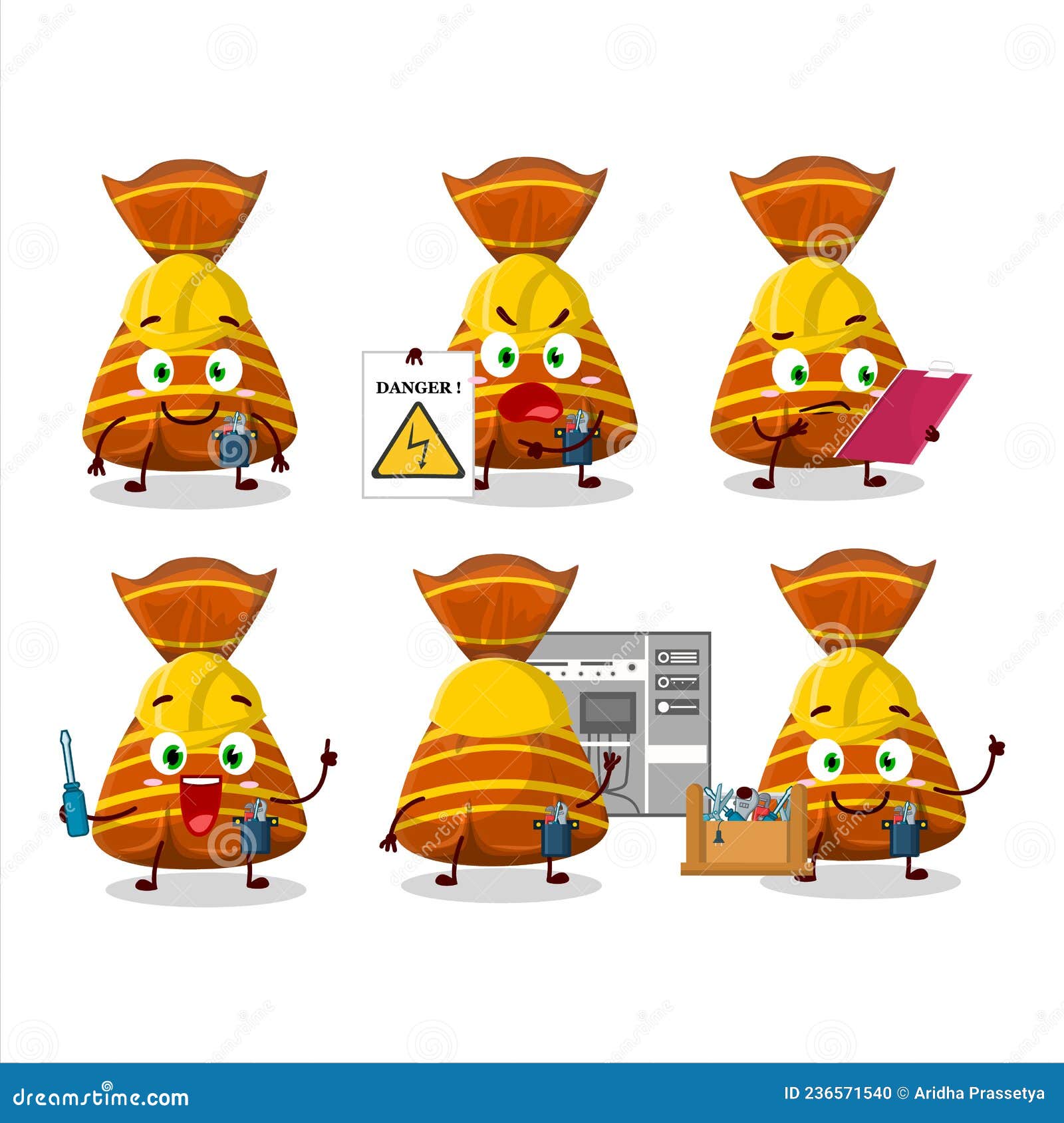 Professional Lineman Orange Candy Wrappers Cartoon Character with Tools ...