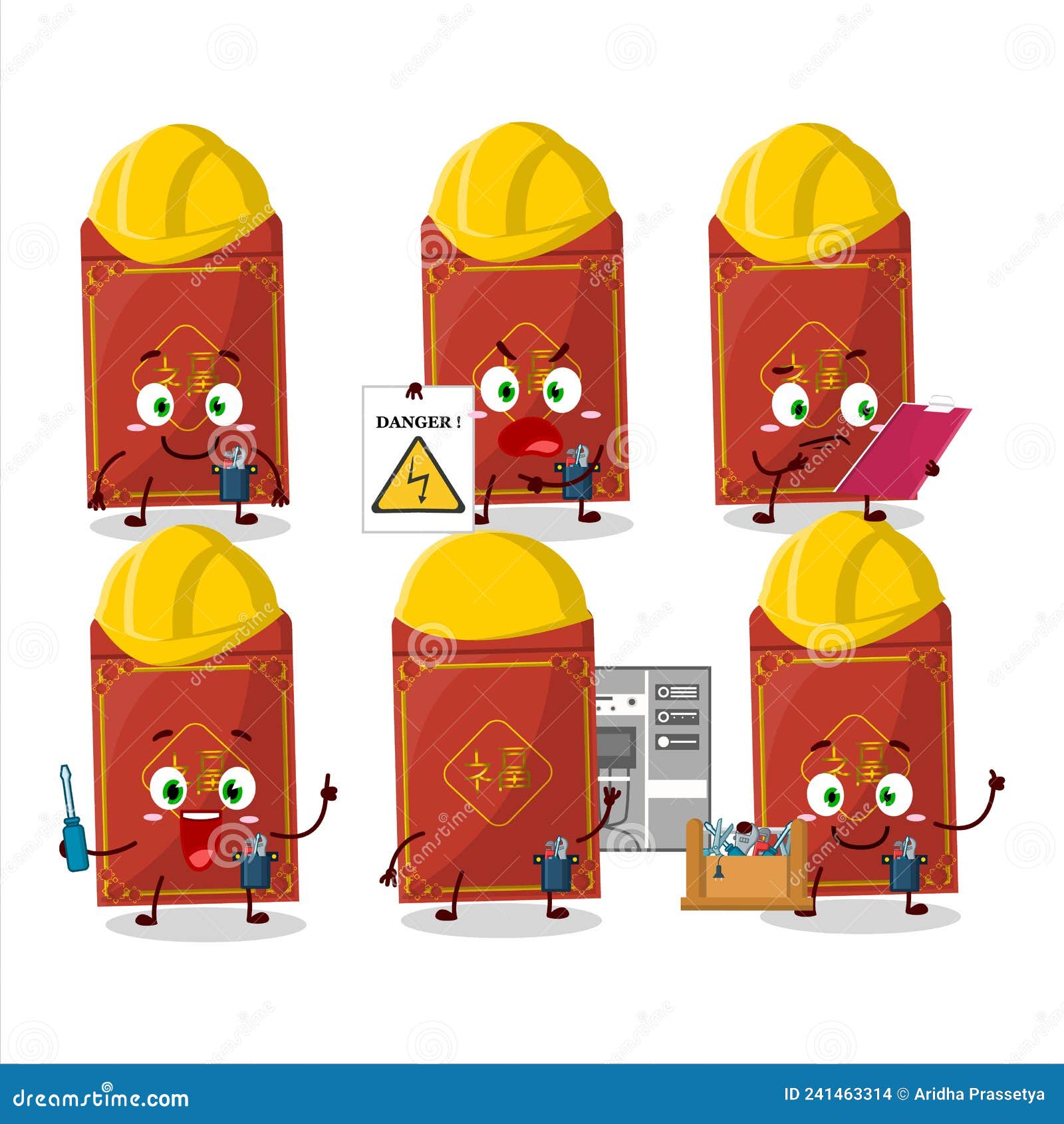 Professional Lineman Red Packets Chinese Cartoon Character with Tools ...