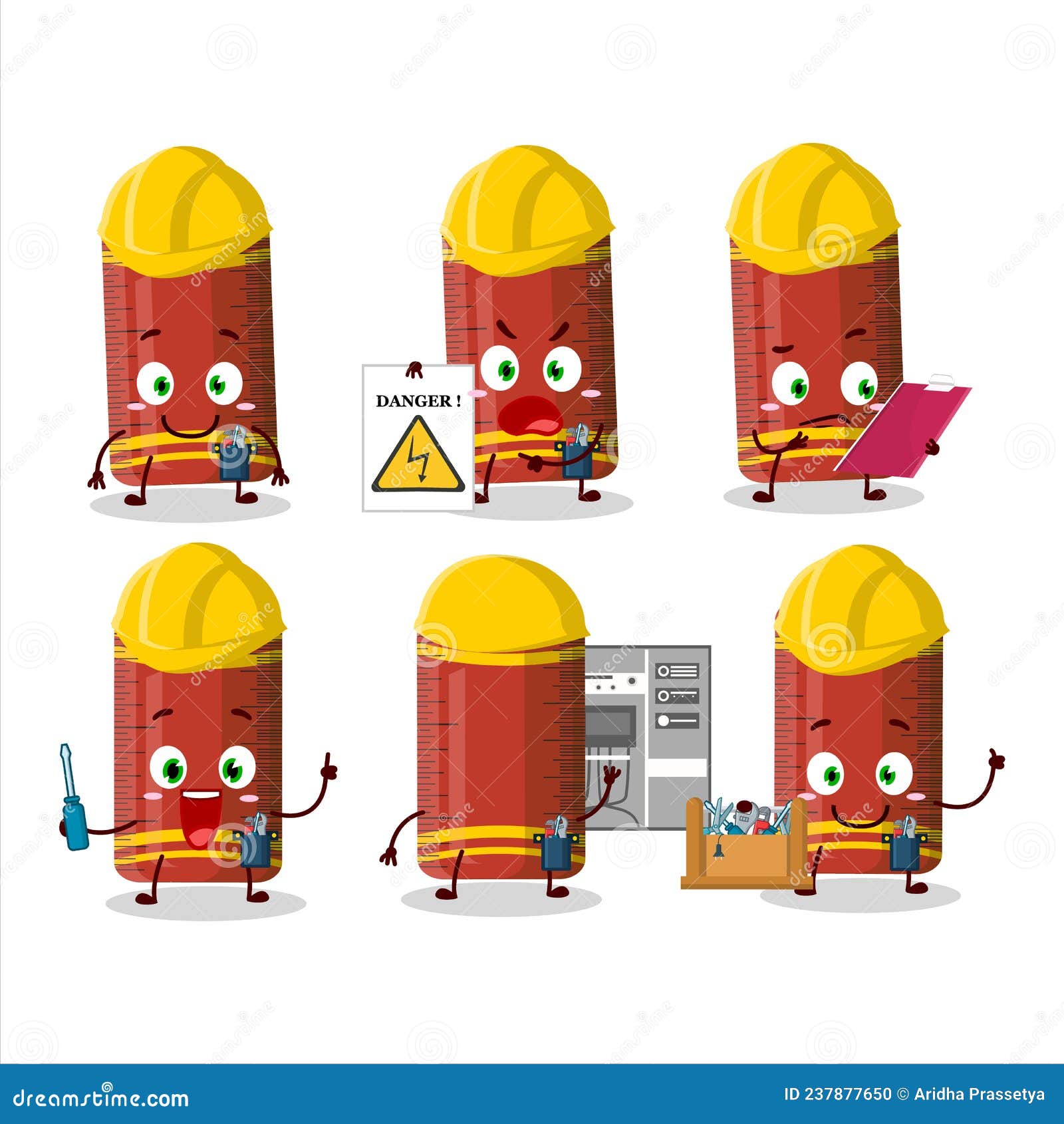 Professional Lineman Red Ruler Cartoon Character with Tools Stock ...