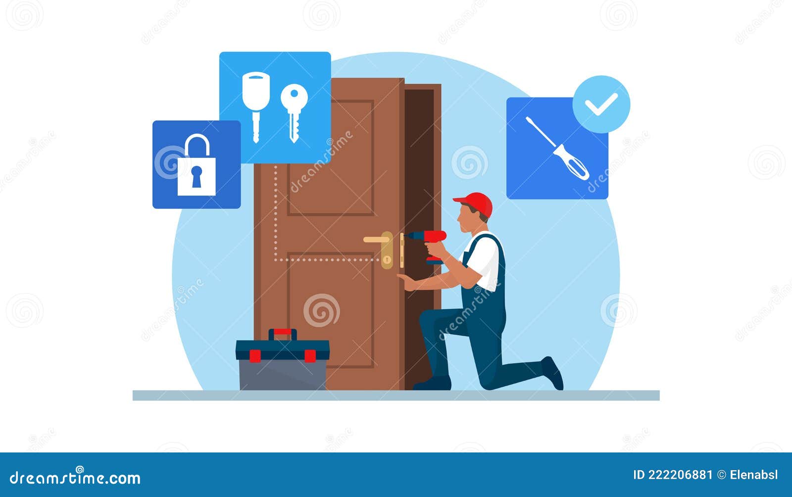 Locksmith Door Service Vector. Professional Master Repairman. Isolated ...