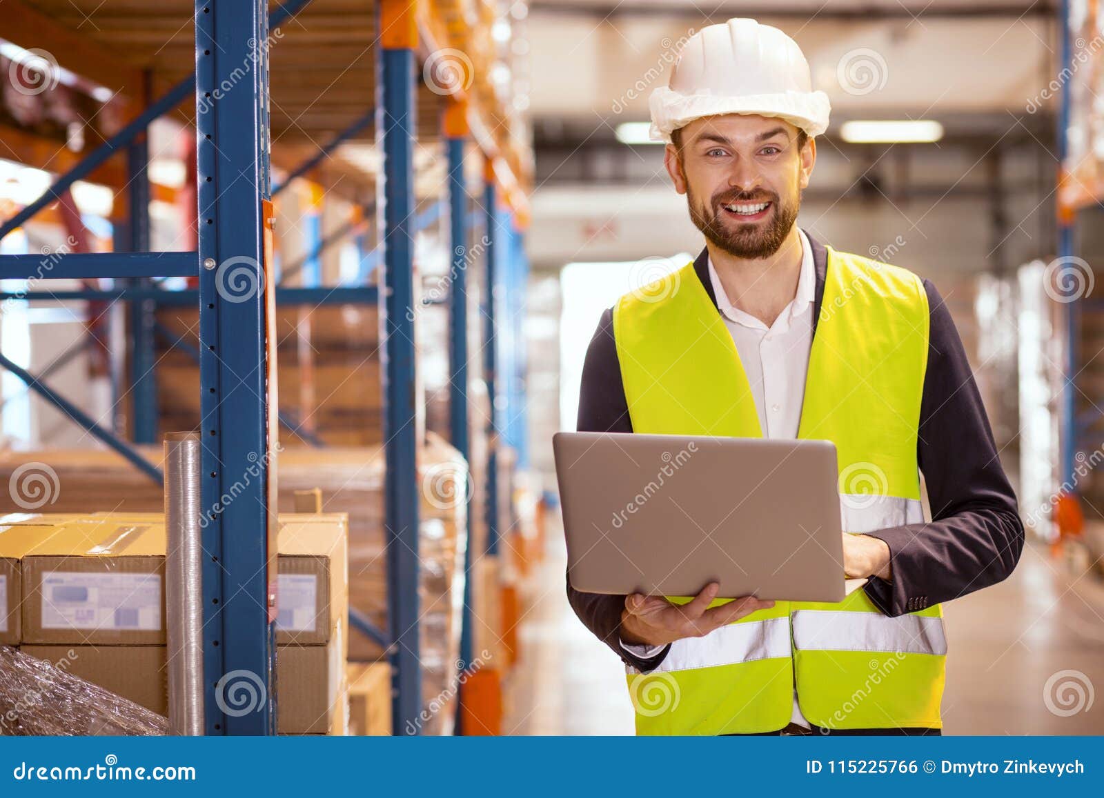 Cheerful Nice Man Dealing with Logistics Stock Photo - Image of digital ...