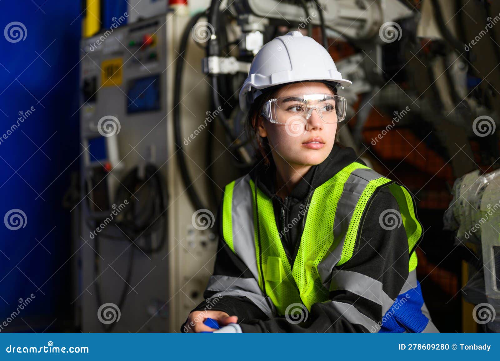Professional Maintenance Worker Working with Robotic Arms Machine Stock ...
