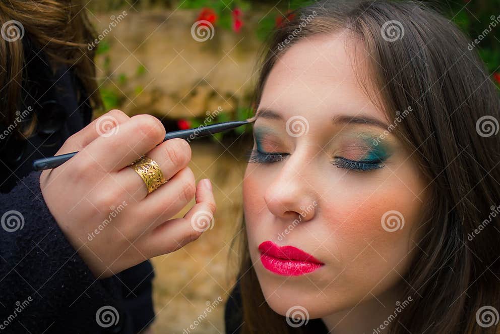 Professional Make Up Artist Doing Glamour Model Makeup at Work Stock ...