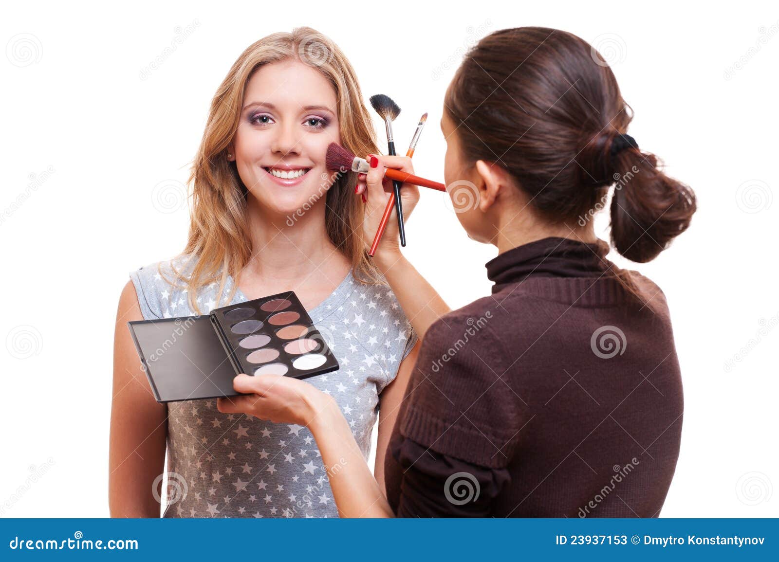 Professional Make-up Artist Working with Model Stock Image - Image of ...