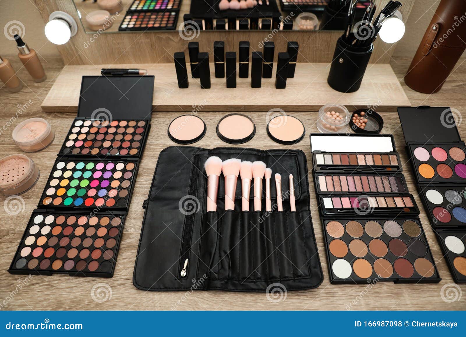 Makeup Artists Workplace with Tools and Cosmetic Stock Photo - Image of ...