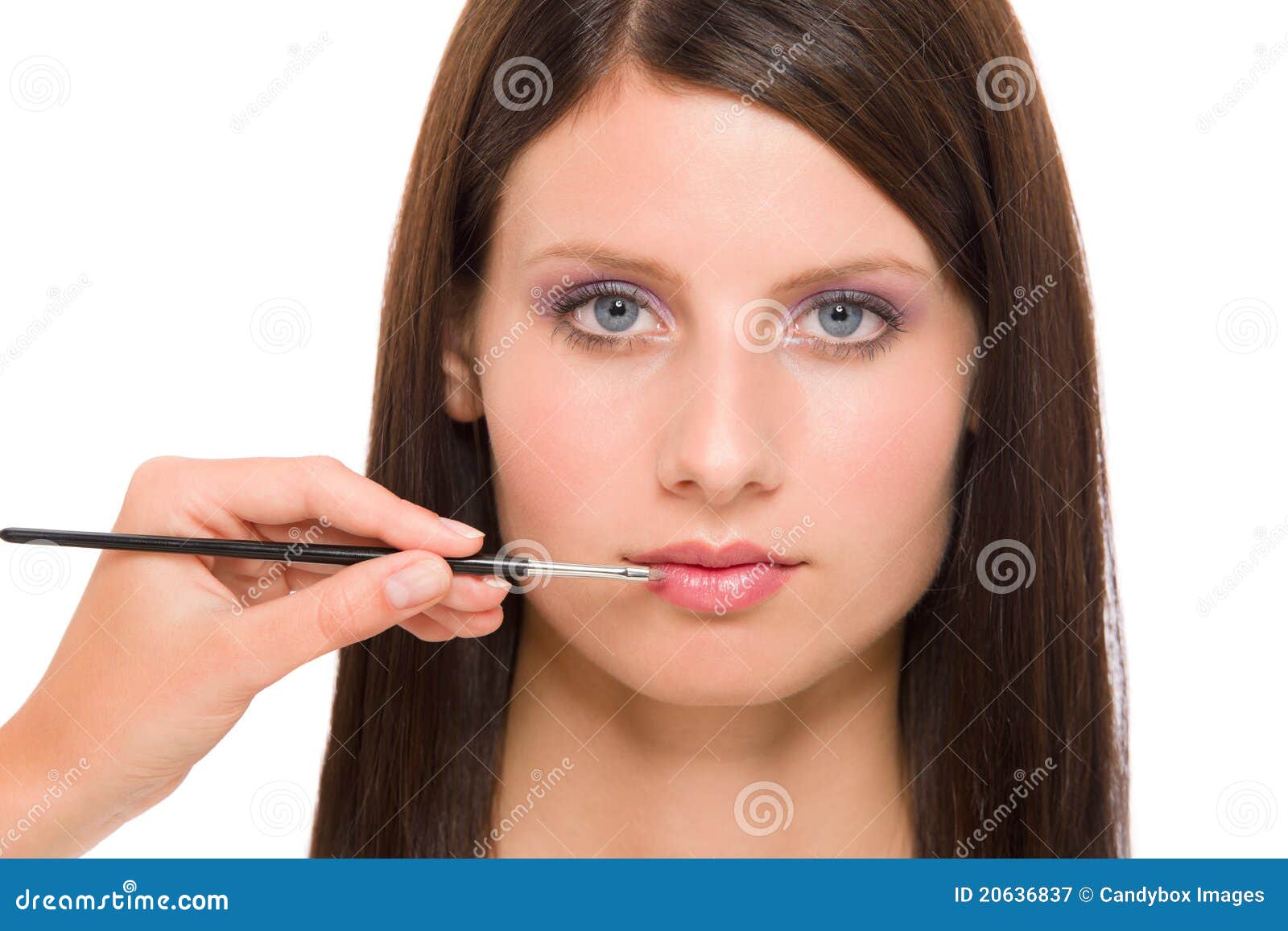 Professional Makeup Model Woman Apply Lipstick Stock Image - Image of ...