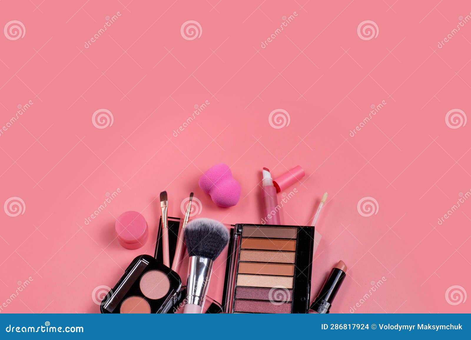 Professional Makeup Tools. Products for Makeup on Pink Background Stock ...