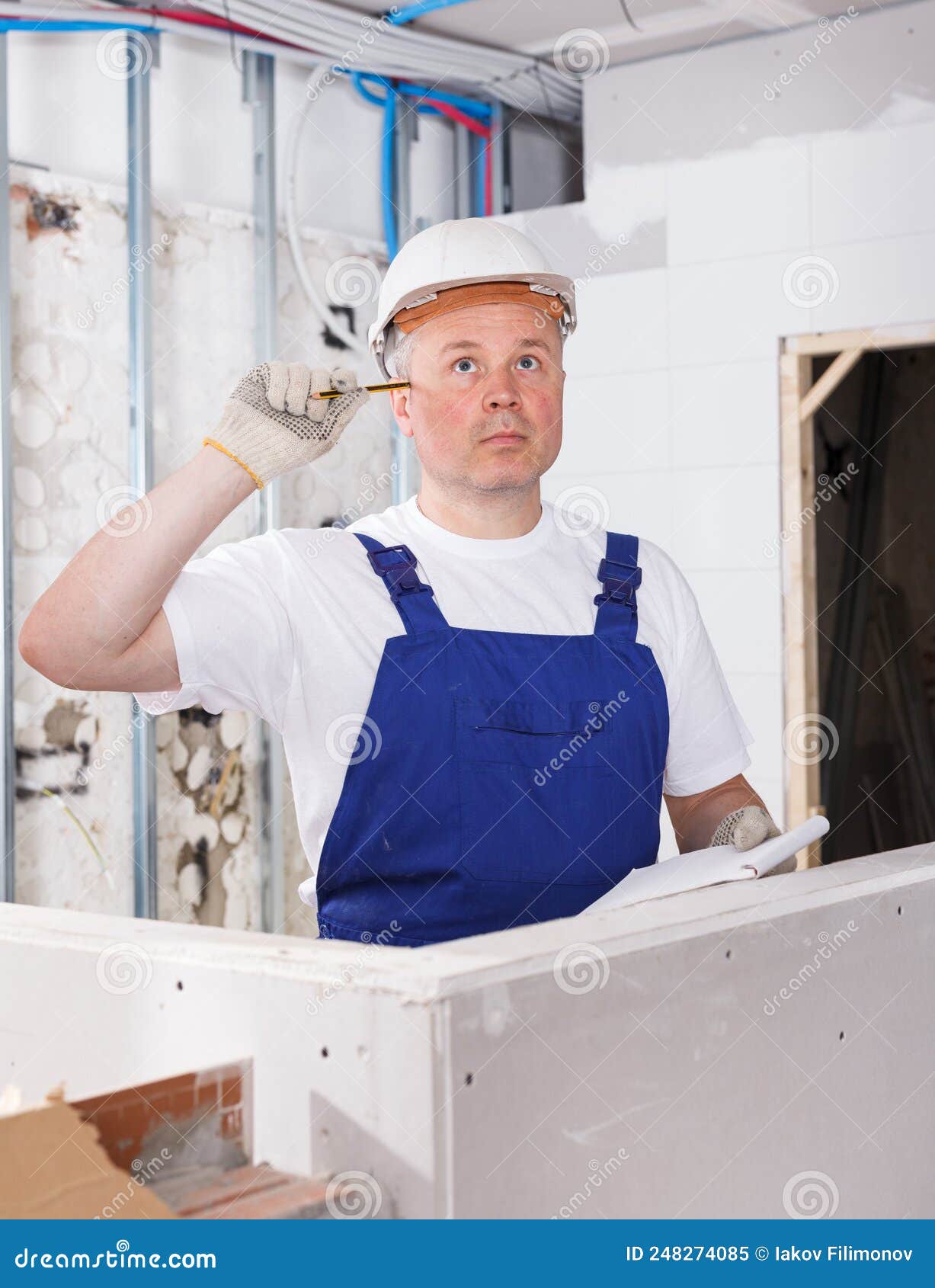 Contractor Planning Building Work Stock Image - Image of examining ...