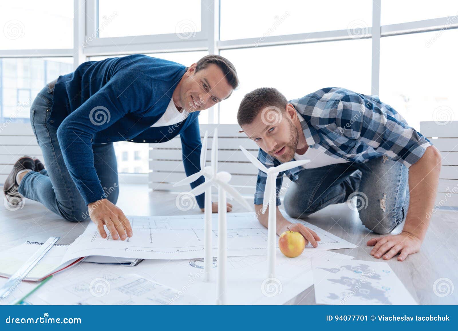 Professional Male Engineers Looking at the Windmill Models Stock Image ...
