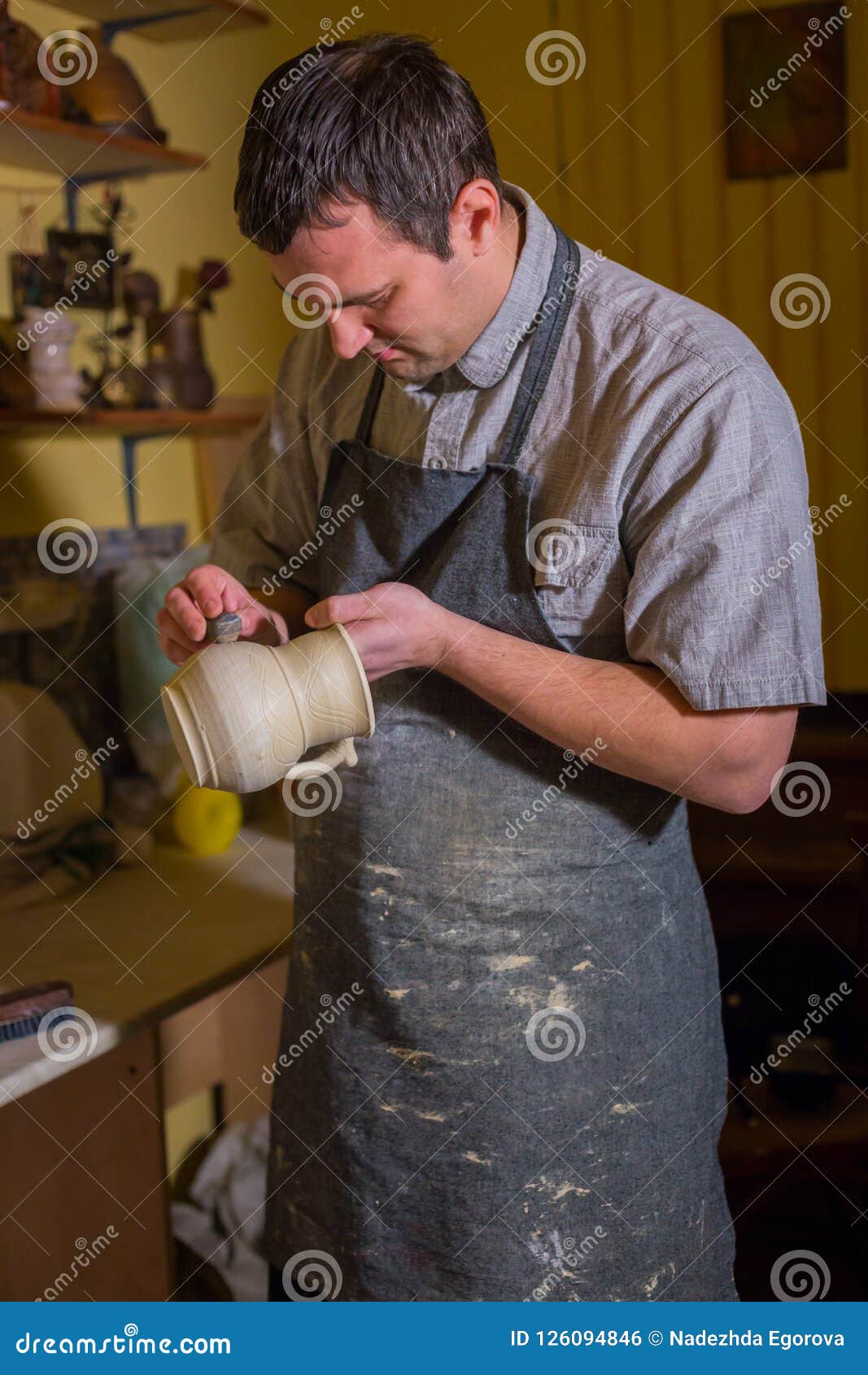 Professional Male Potter Working in Workshop Stock Photo - Image of ...