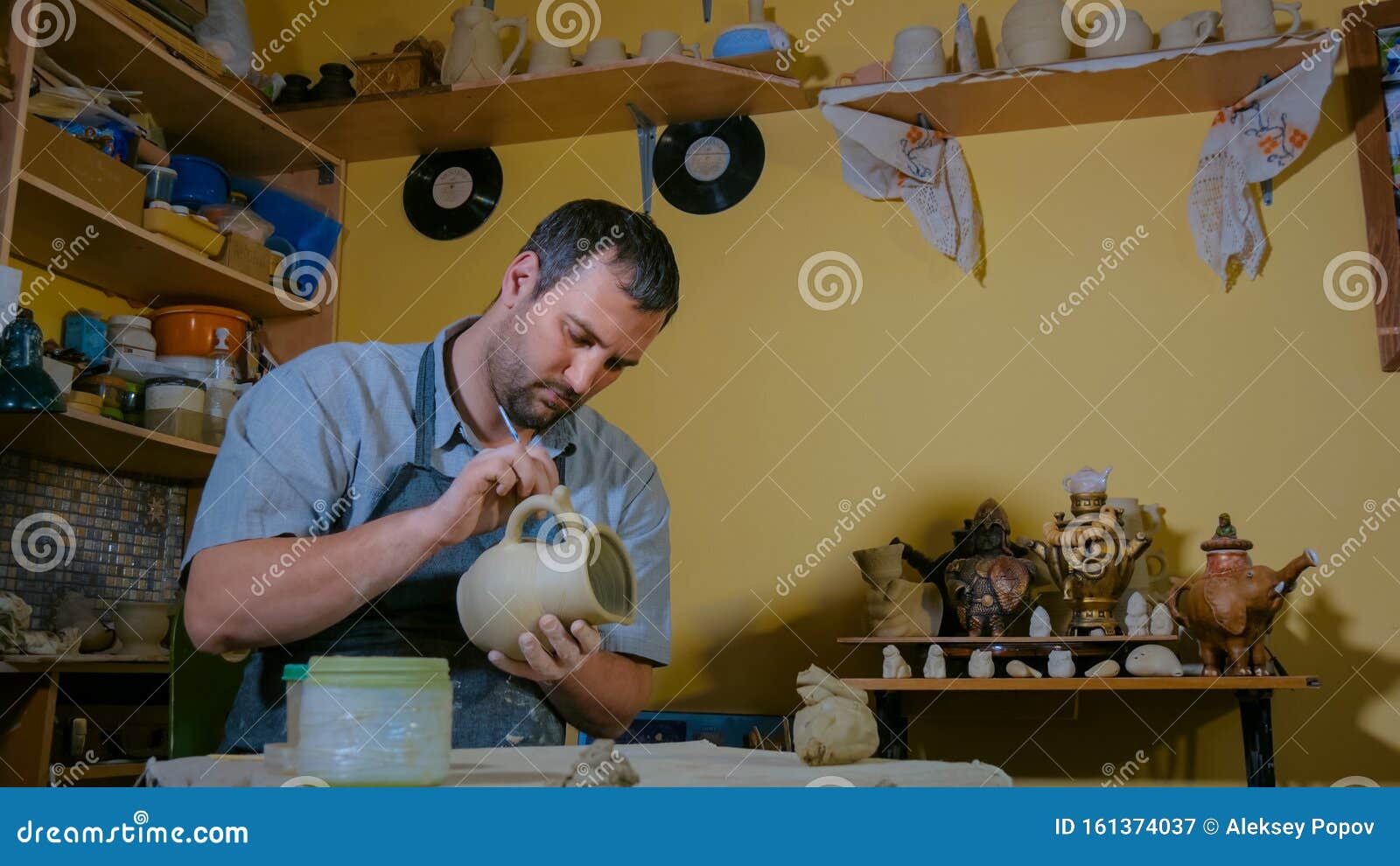 Professional Male Potter Working in Workshop, Studio Stock Image ...