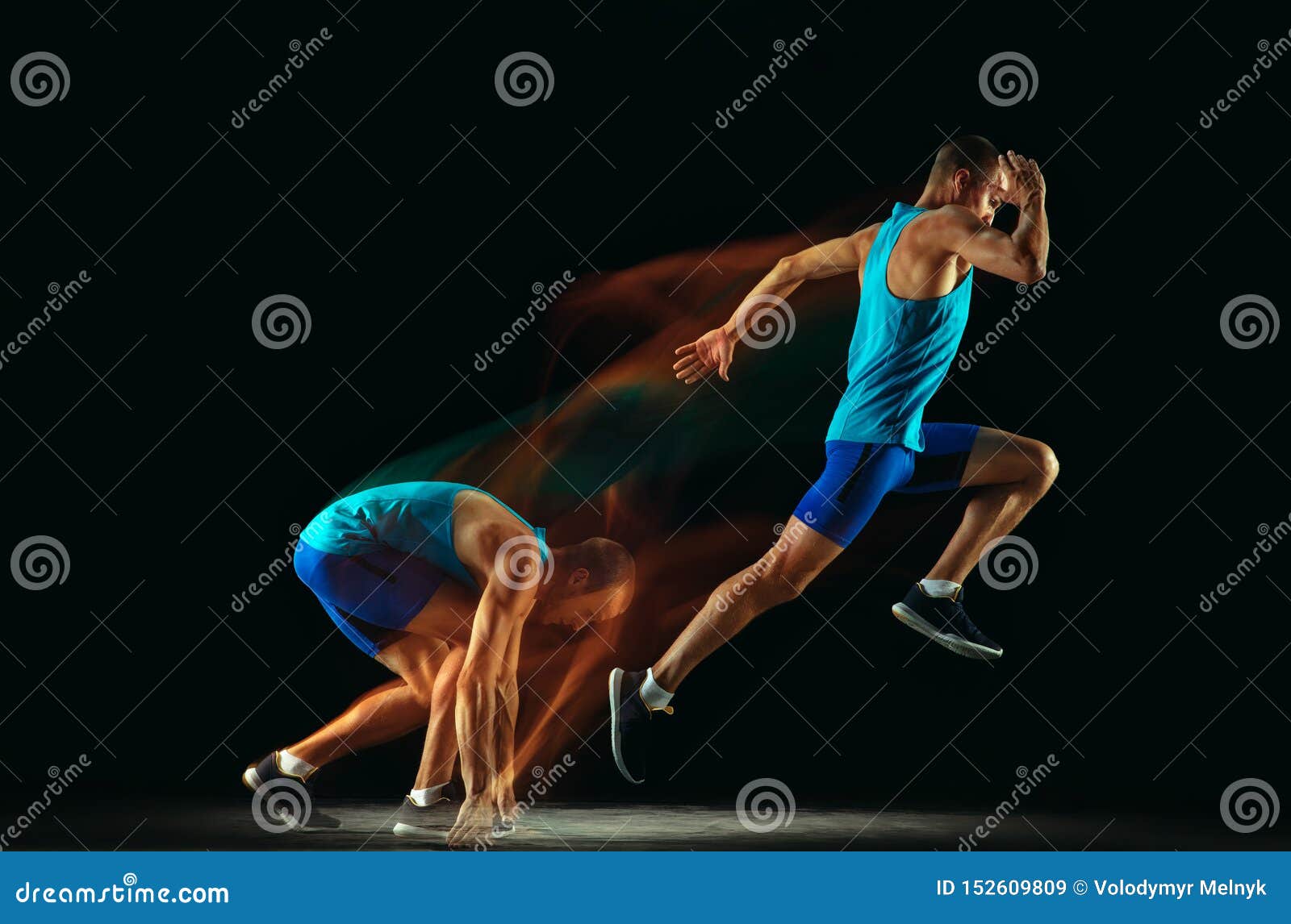 Professional Male Runner Training Isolated On Black Studio Background ...