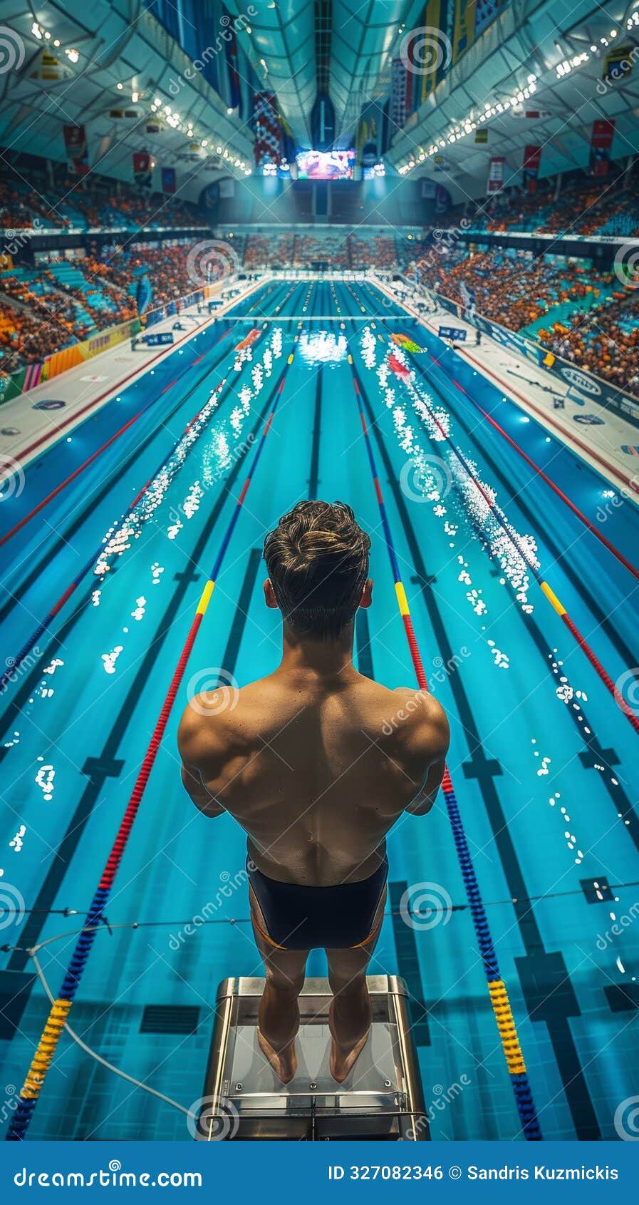 Professional Male Swimmer Standing on the Starting Block. Generative AI ...
