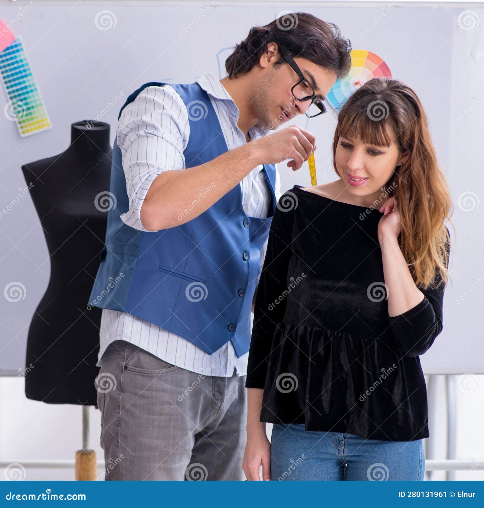 Professional Male Tailor Taking Measurements for Blouse Stock Image ...