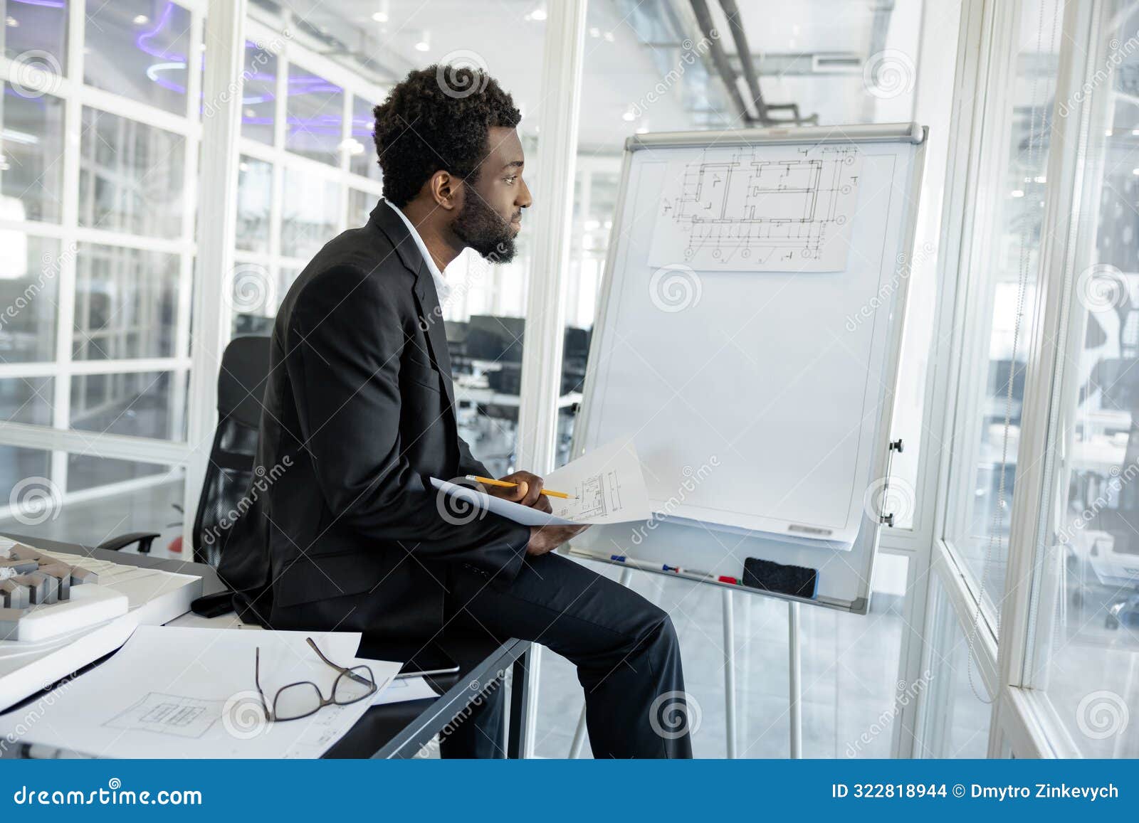 Professional Man Architect Solving Engineering Problems in His ...