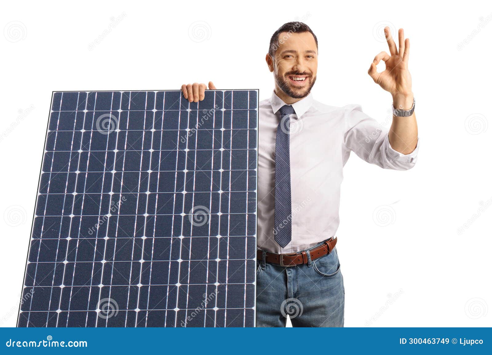 Professional Man Behind a Solar Panel Gesturing Ok Sign Stock Image ...