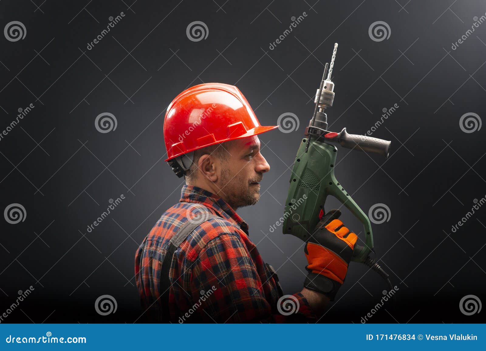 Electrical Worker with a Pneumatic Drill Presses Stock Photo - Image of ...