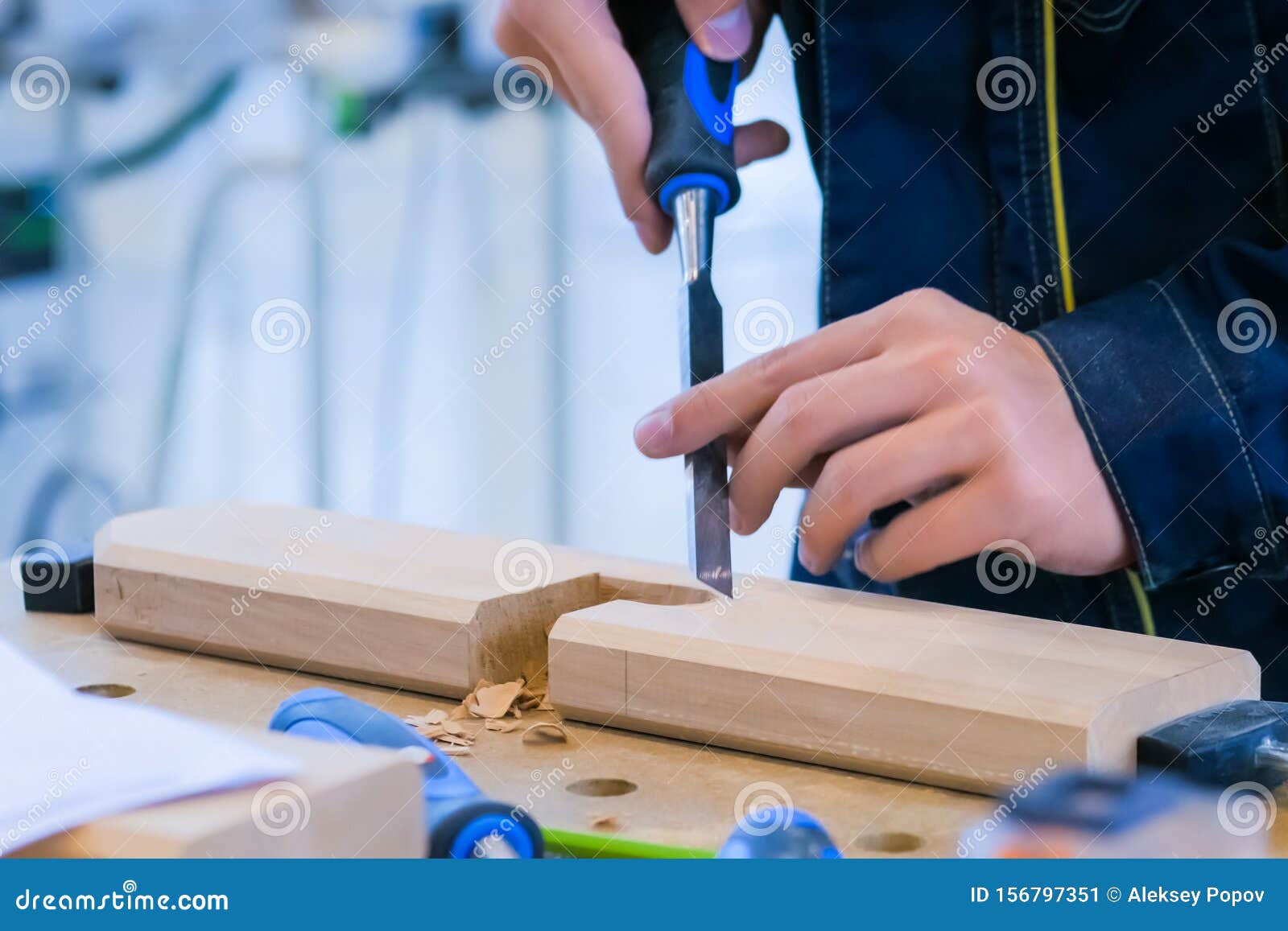 Carpenter Using Chisel To Carve Wood Stock Image - Image of handmade ...