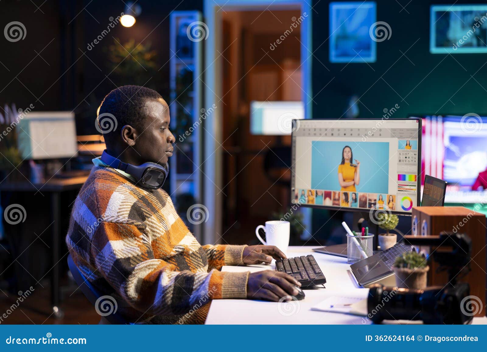 Professional Man in Creative Setup at Home Uses Digital Tools for ...