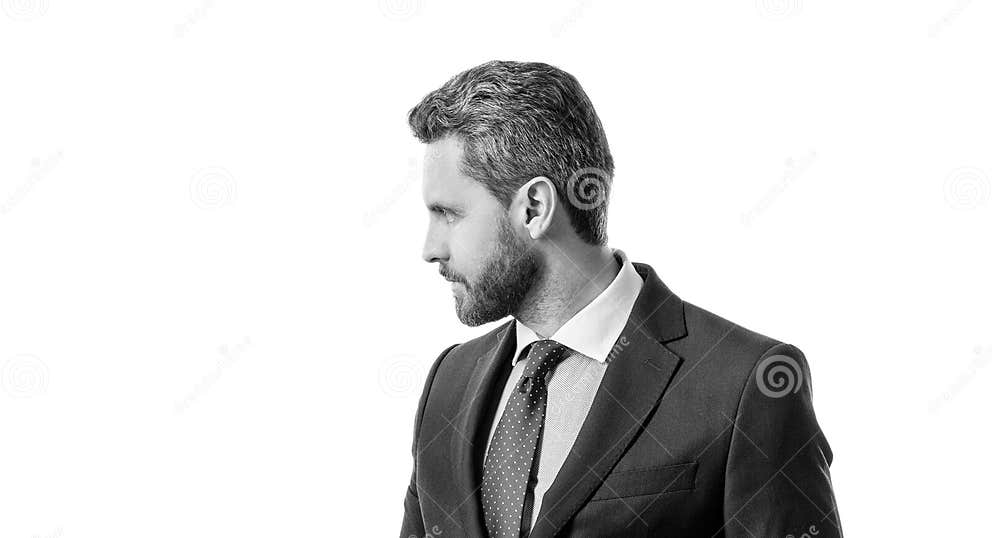 Professional Man Profile Portrait In Business Formawear Isolated On