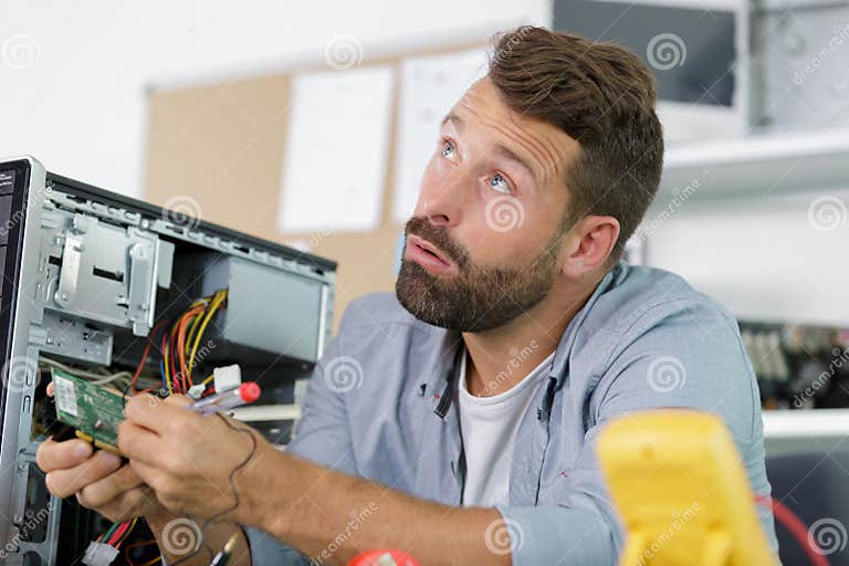 Professional Man Repairing and Assembling Computer Stock Image - Image ...