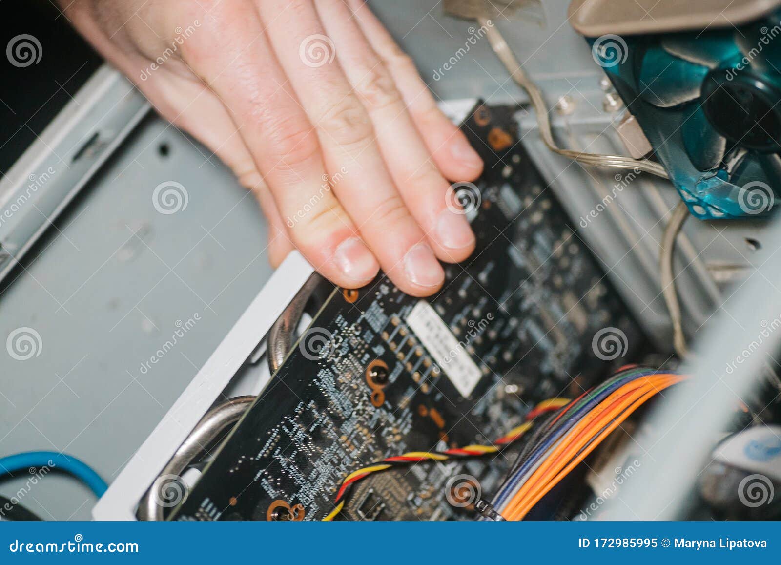 Professional Man Repairing and Assembling Computer Inside. Male Hand ...