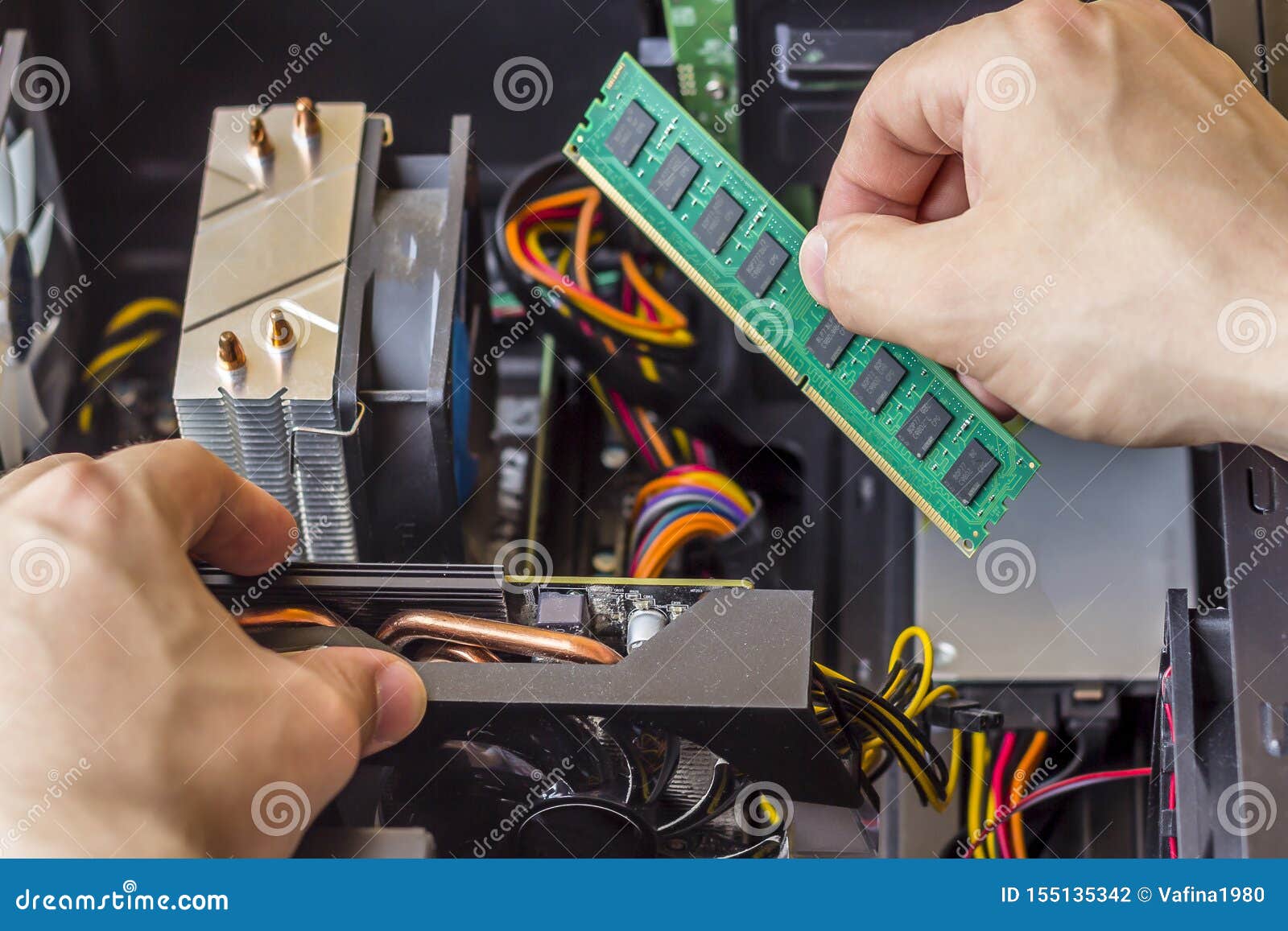 Professional Man are Repairing and Assembling a Computer Inside Stock ...
