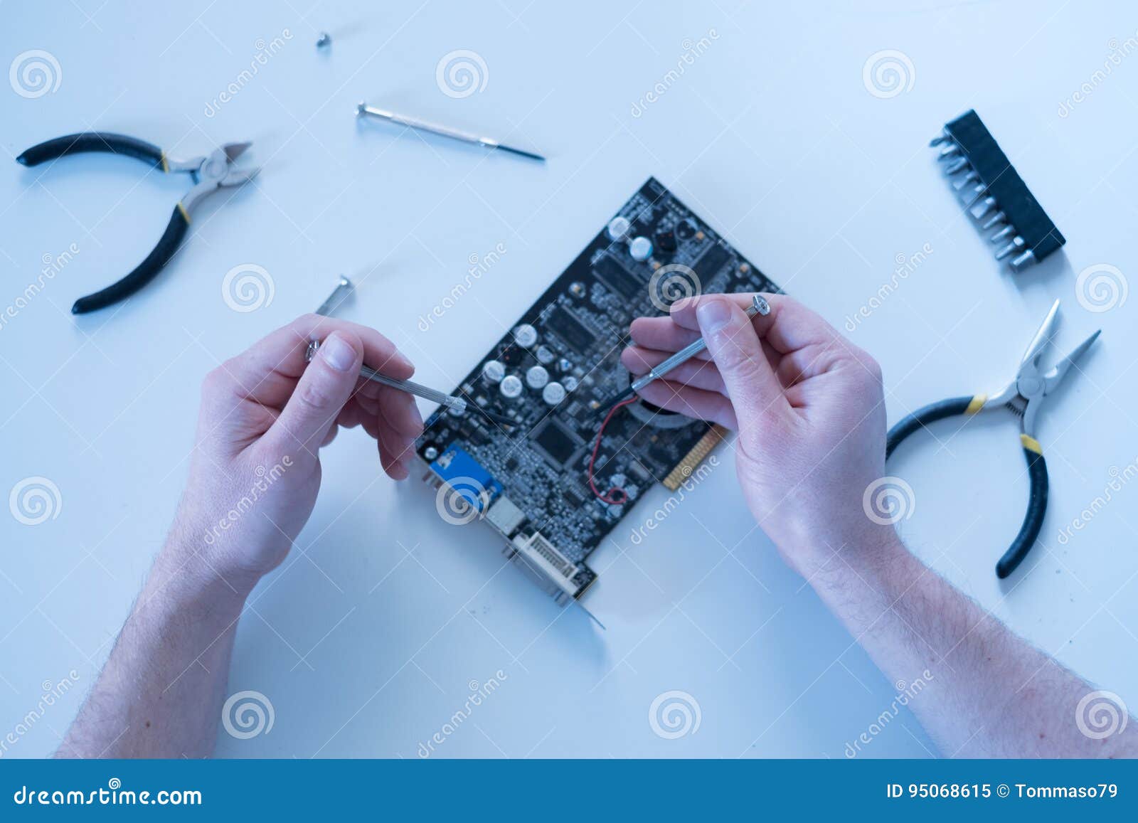 Professional Man Repairing a Video Graphic Card Stock Image - Image of ...