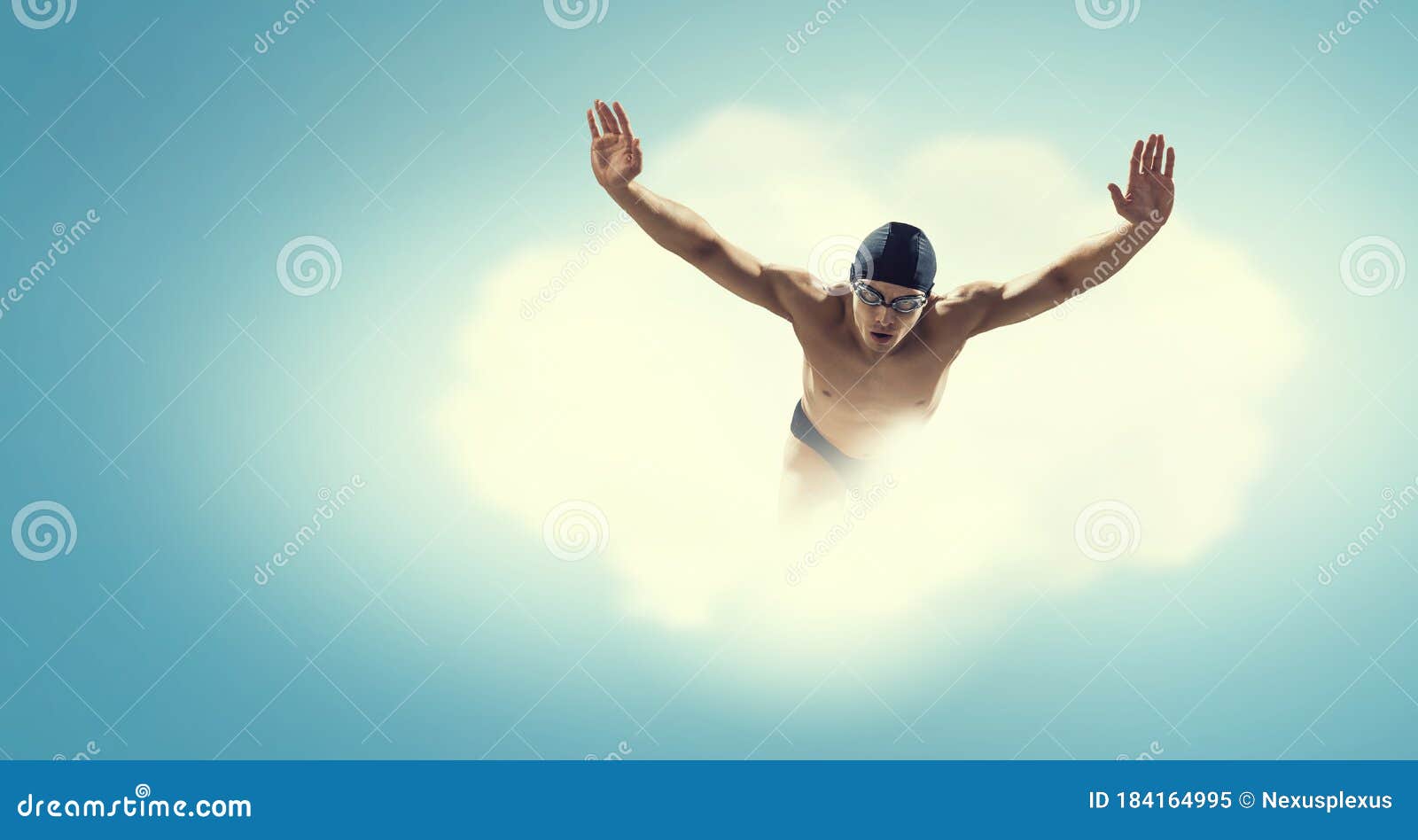 Professional Man Swimmer on a Wave Stock Image - Image of muscle, full ...