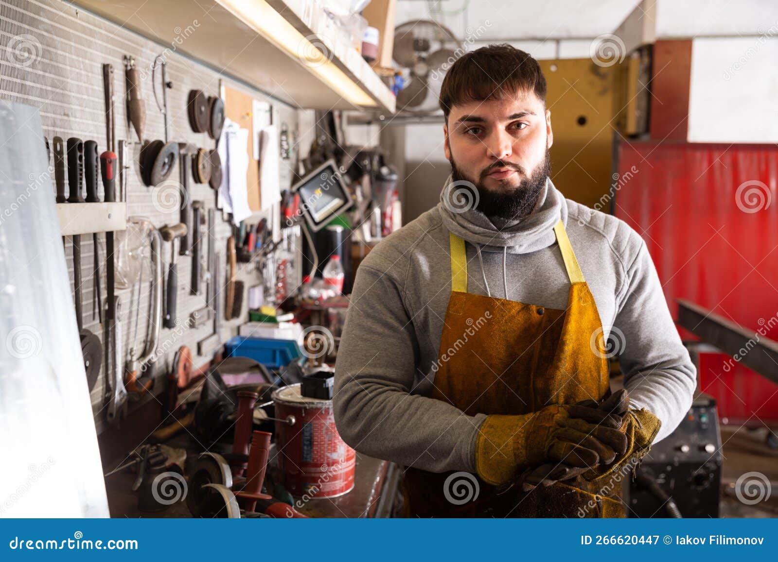 Professional Man Worker during Work with Steel in Workshop Stock Image ...