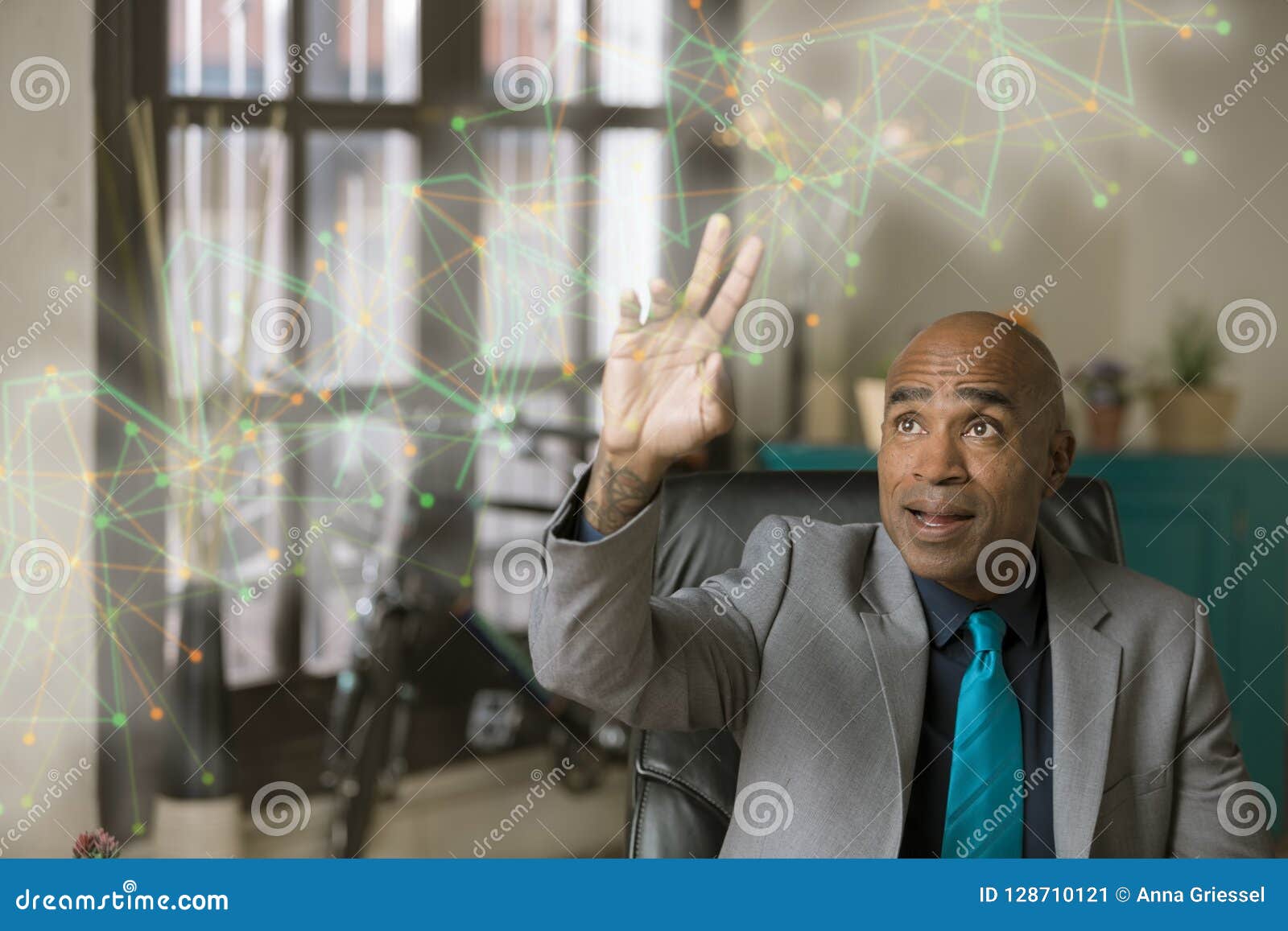 Professional Man Working with a Futuristic Network Graphic Stock Image ...