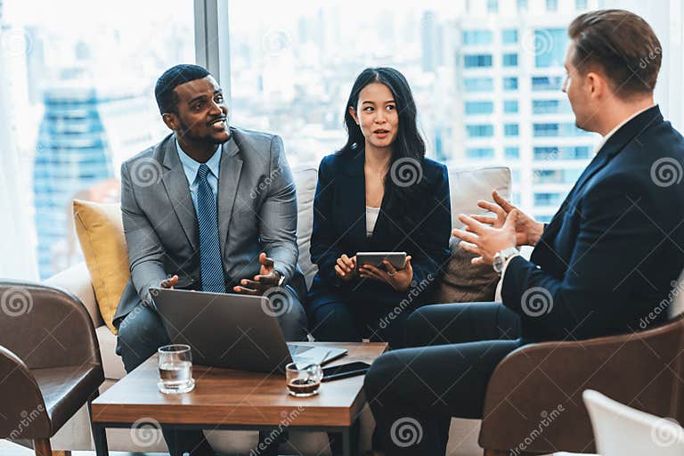 Manager Explain about Project while Worker Use Tablet Analysis Data ...