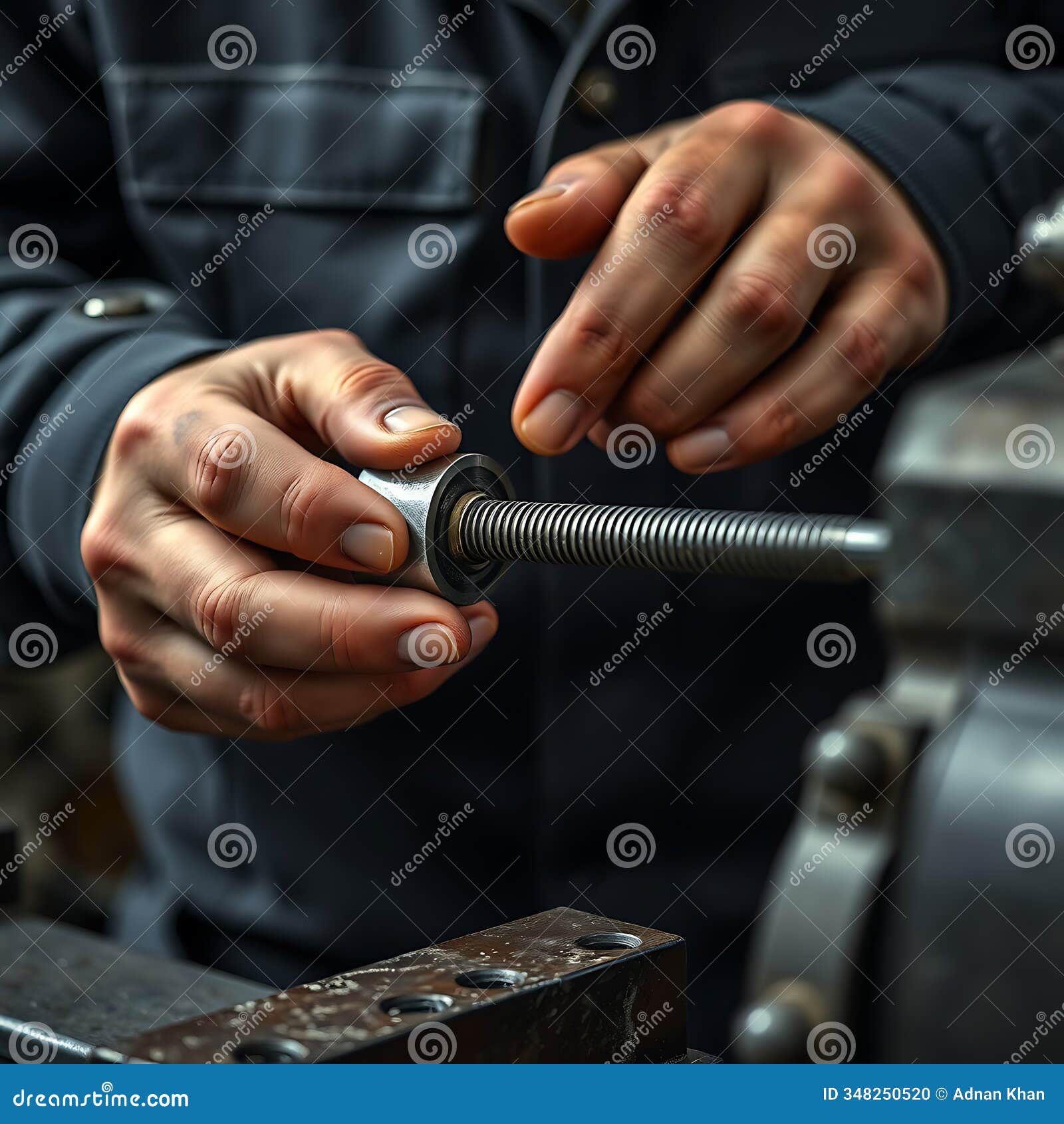 A Professional Mechanic or Machinist Using a Threading Tool To Create ...
