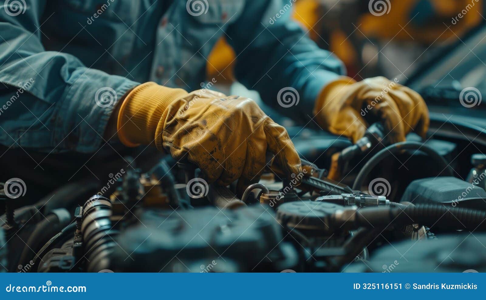 Professional Mechanic Working on Car Engine. Generative AI. Stock ...
