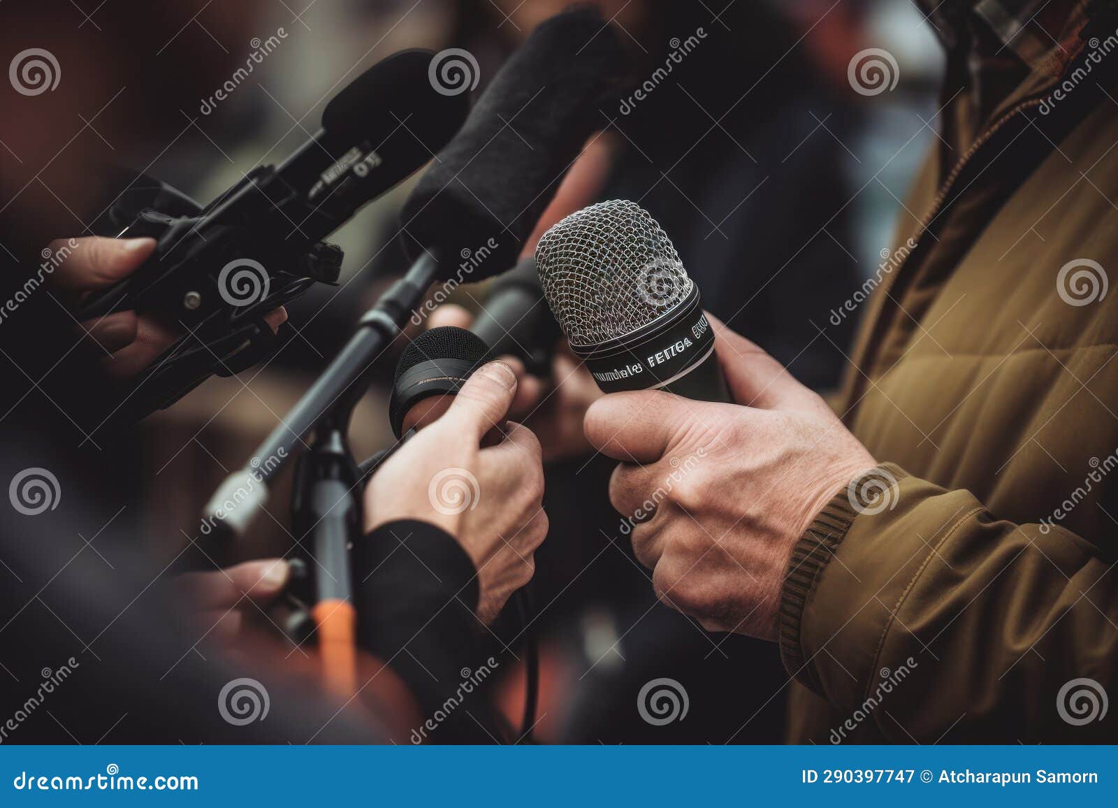 Professional Media Interview Hand a Hold Microphone after a Press ...