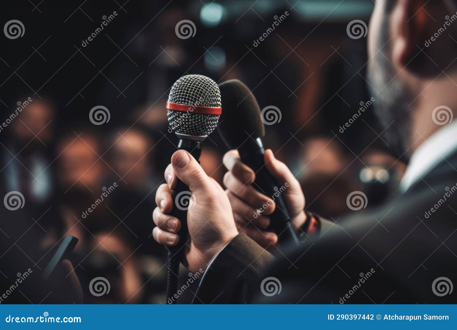 Professional Media Interview Hand a Hold Microphone after a Press ...