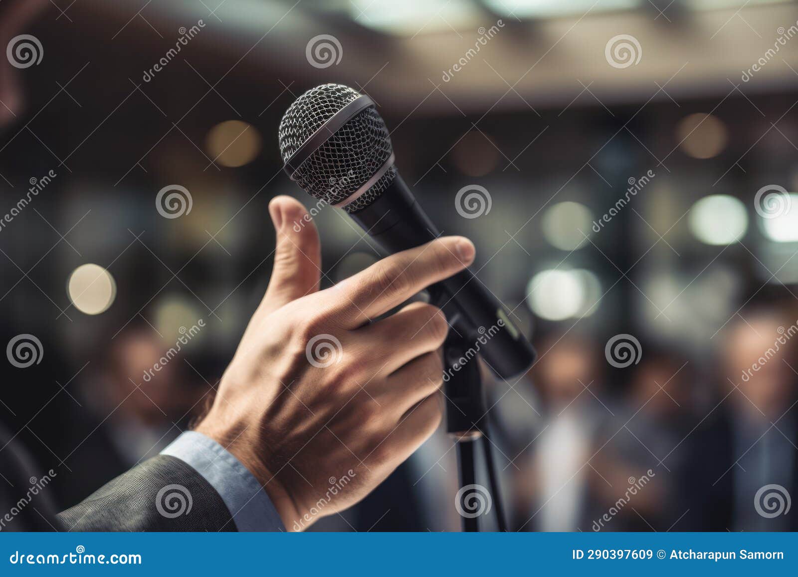 Professional Media Interview Hand a Hold Microphone after a Press ...