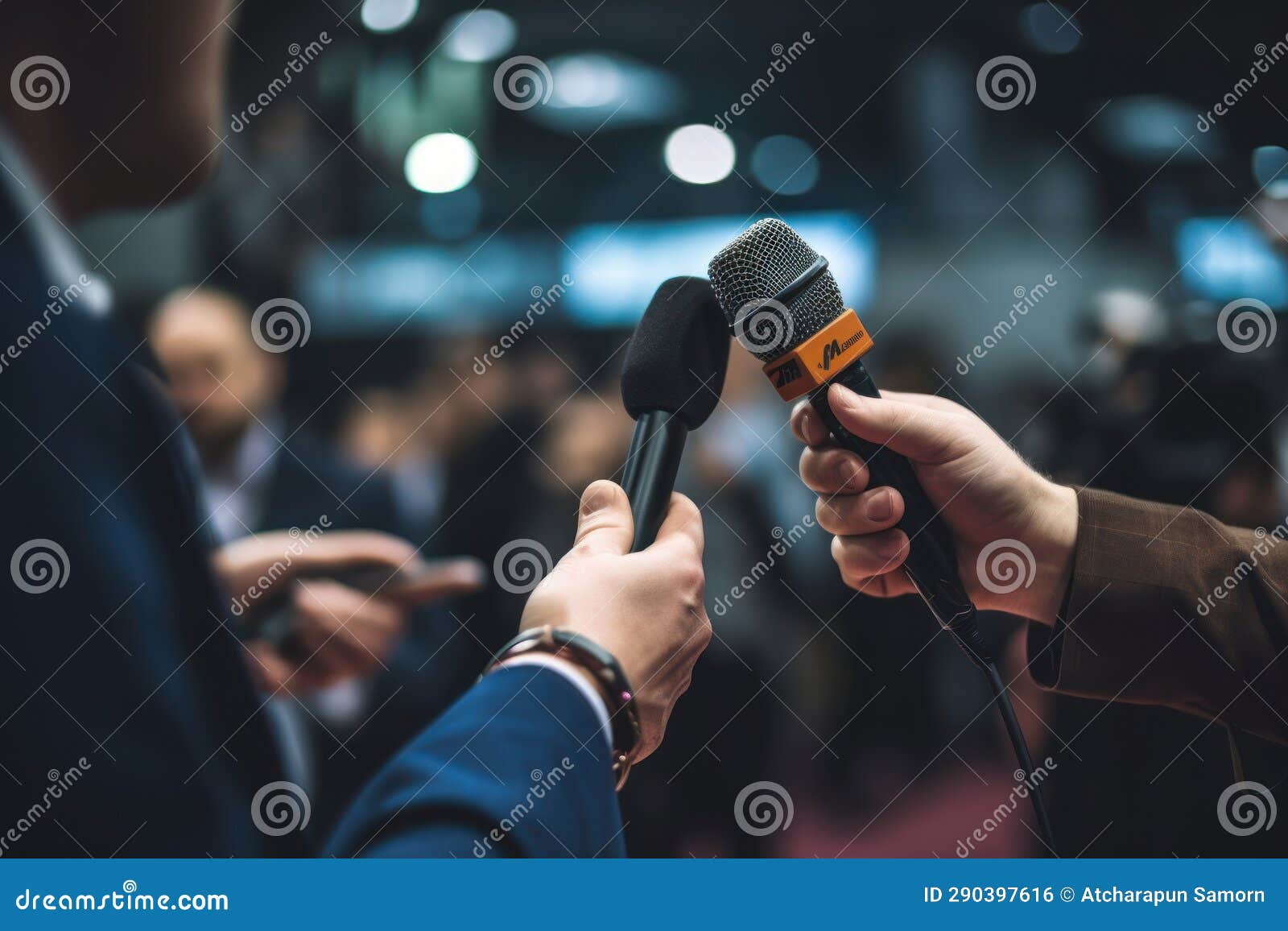 Professional Media Interview Hand a Hold Microphone after a Press ...