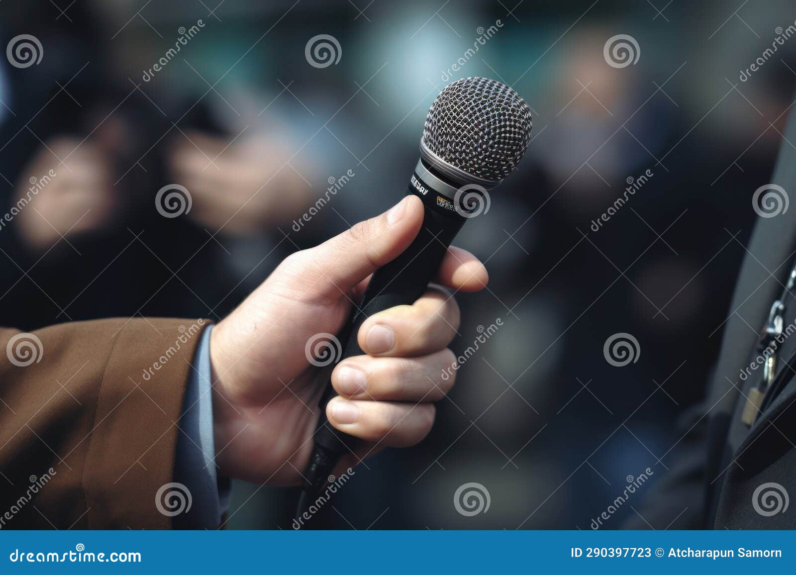 Professional Media Interview Hand a Hold Microphone after a Press ...