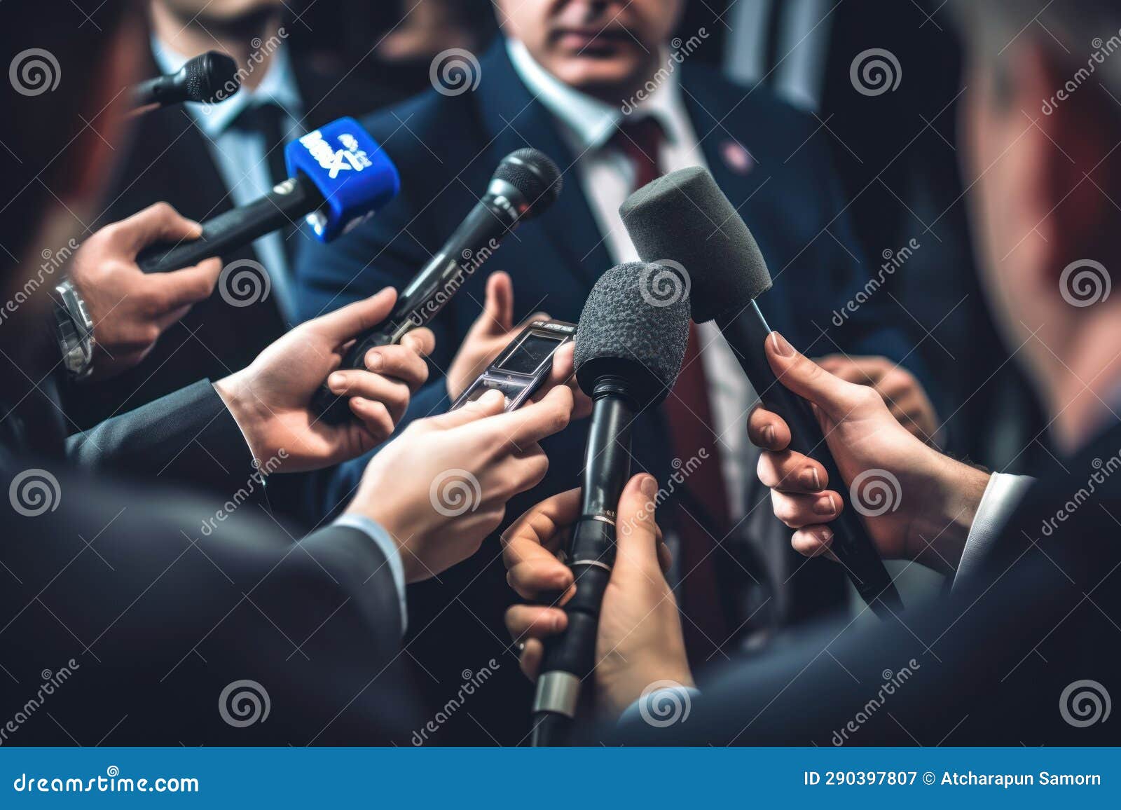 Professional Media Interview Hand a Hold Microphone after a Press ...